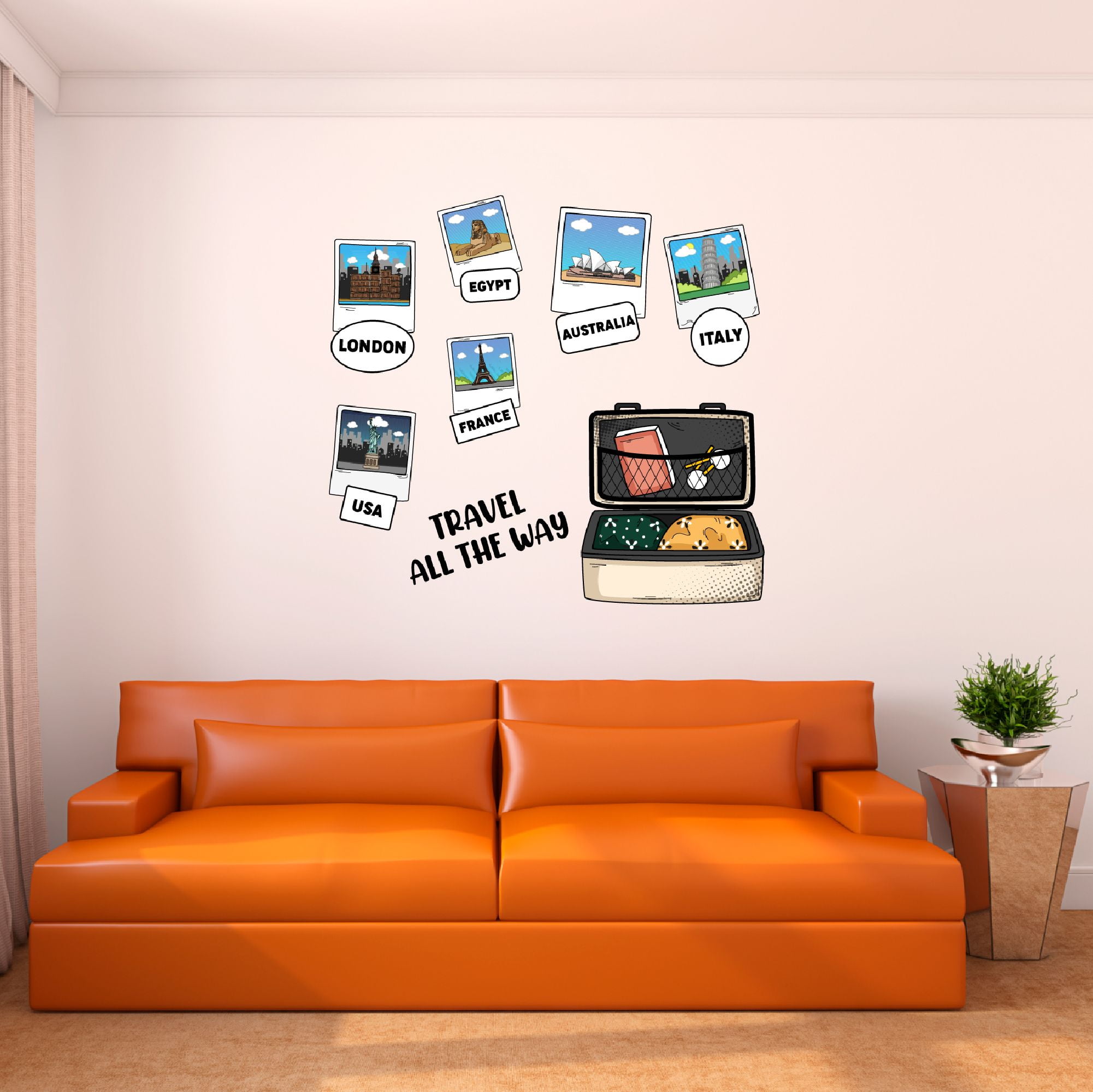 Home Wall Decal - Travel all the Way - Cute Travelling Design Famous ...