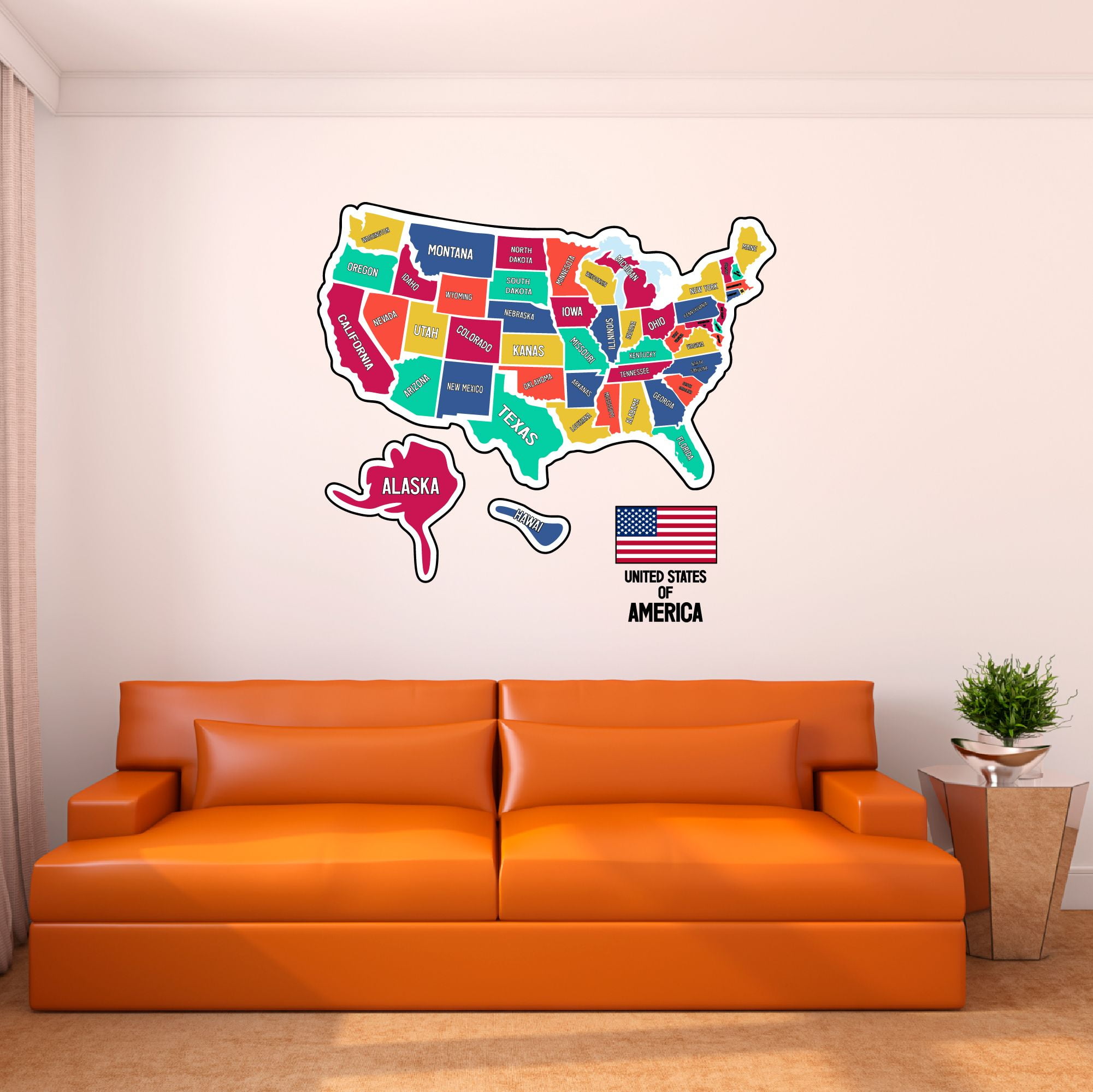 Home Wall Decal - United States of America - Bright Map Design Bright ...