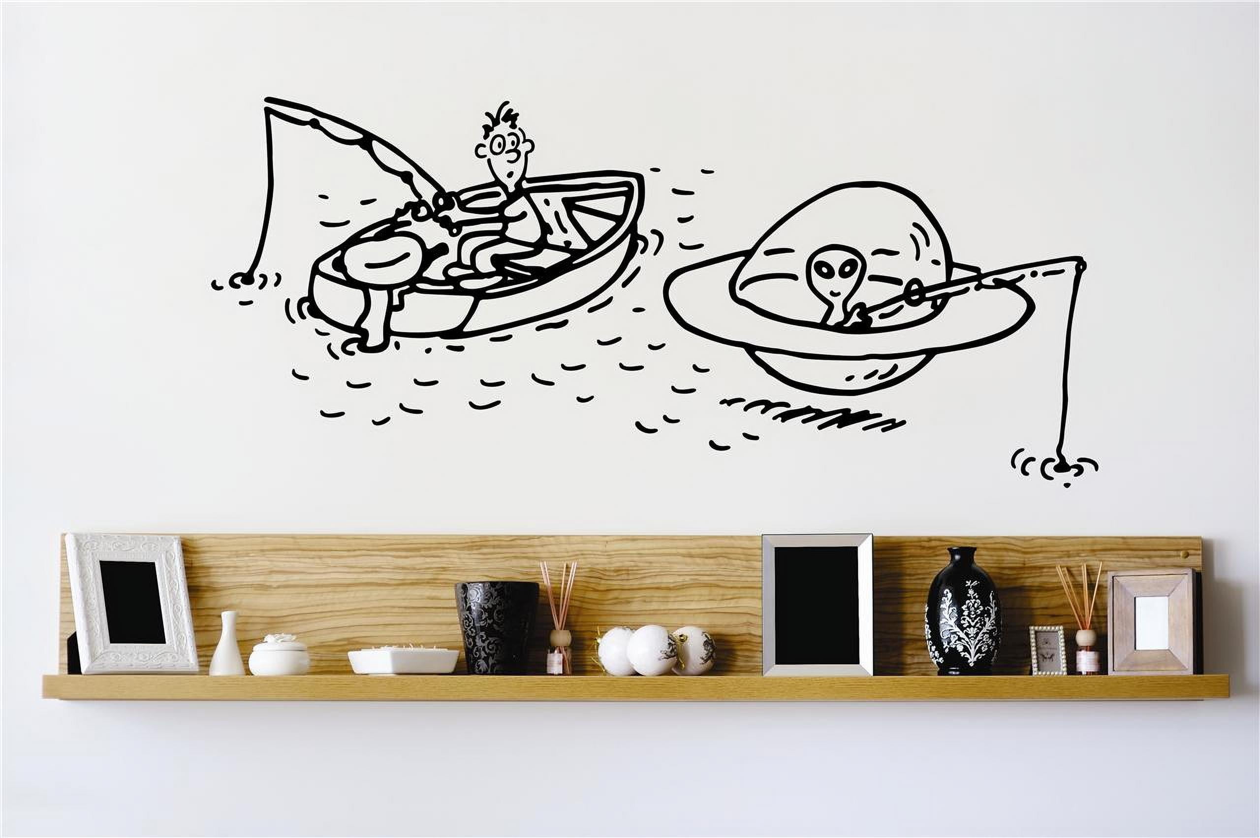 Home Wall Decals Alien Space Guy Fishing Bedroom Stickers DIY Removable ...