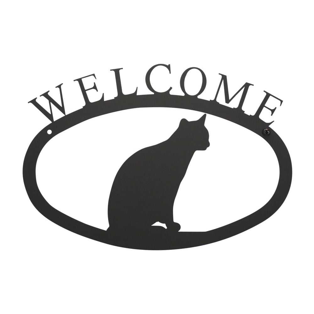 Home Wall Decorative Indoor Black Cat Sitting - Welcome Sign Small ...