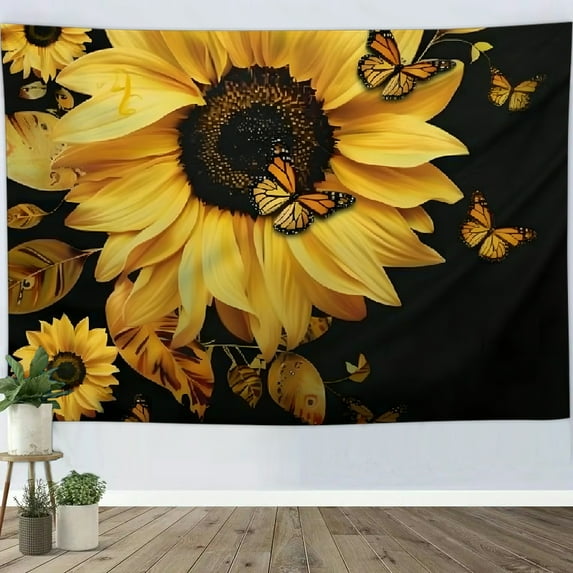 Home Wall Tapestry Art, sunflower, butterflies Print Tapestry,Unique ...