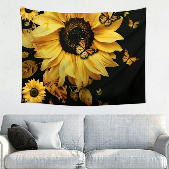 Home Wall Tapestry Art, sunflower, butterflies Print Tapestry,Unique ...