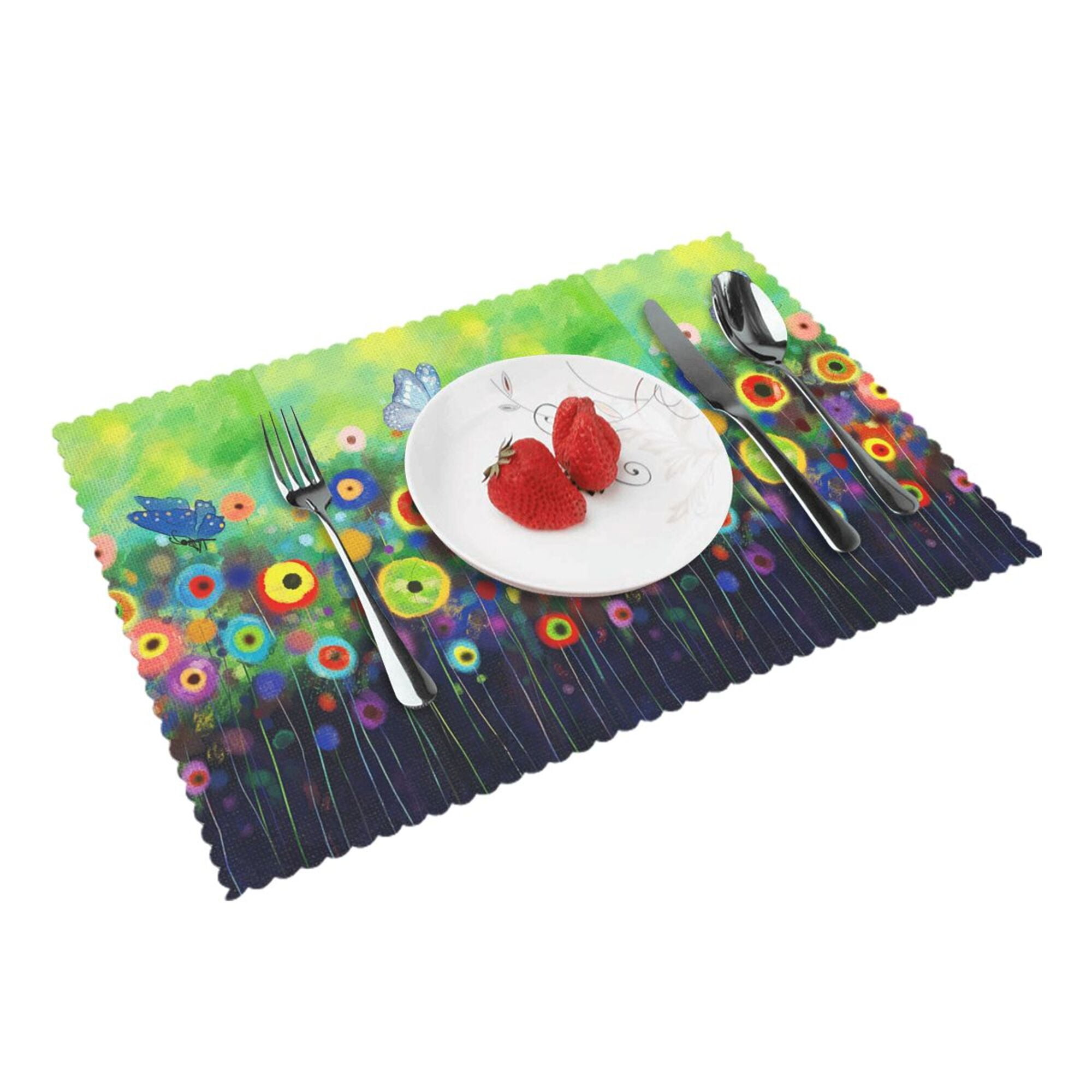 Home Watercolor Abstract Flower Butterfly Placemats Set Of 4 Washable ...