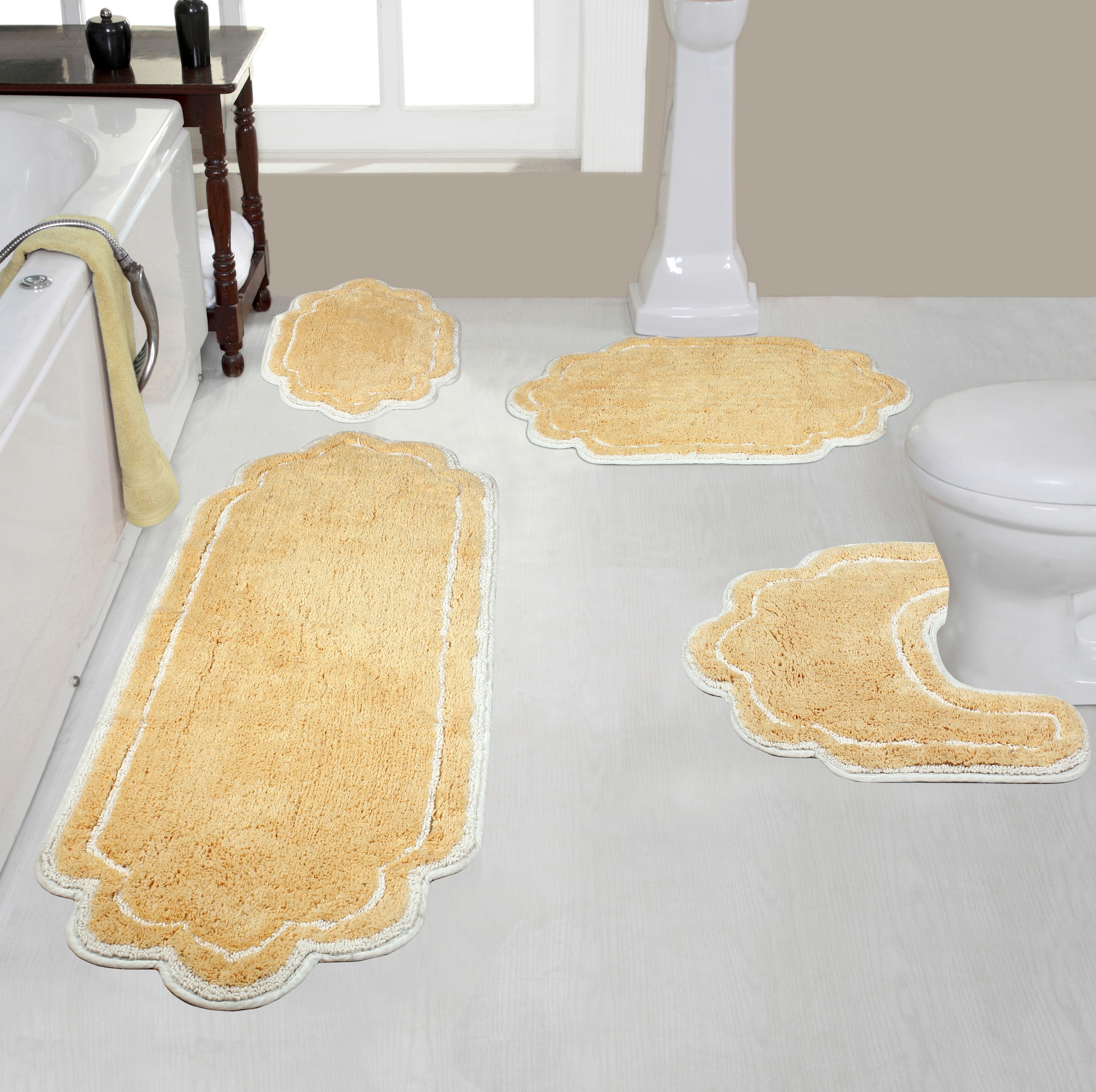 Home Weavers 4-Piece Yellow Bathroom Rug Set, 100% Cotton, Machine ...