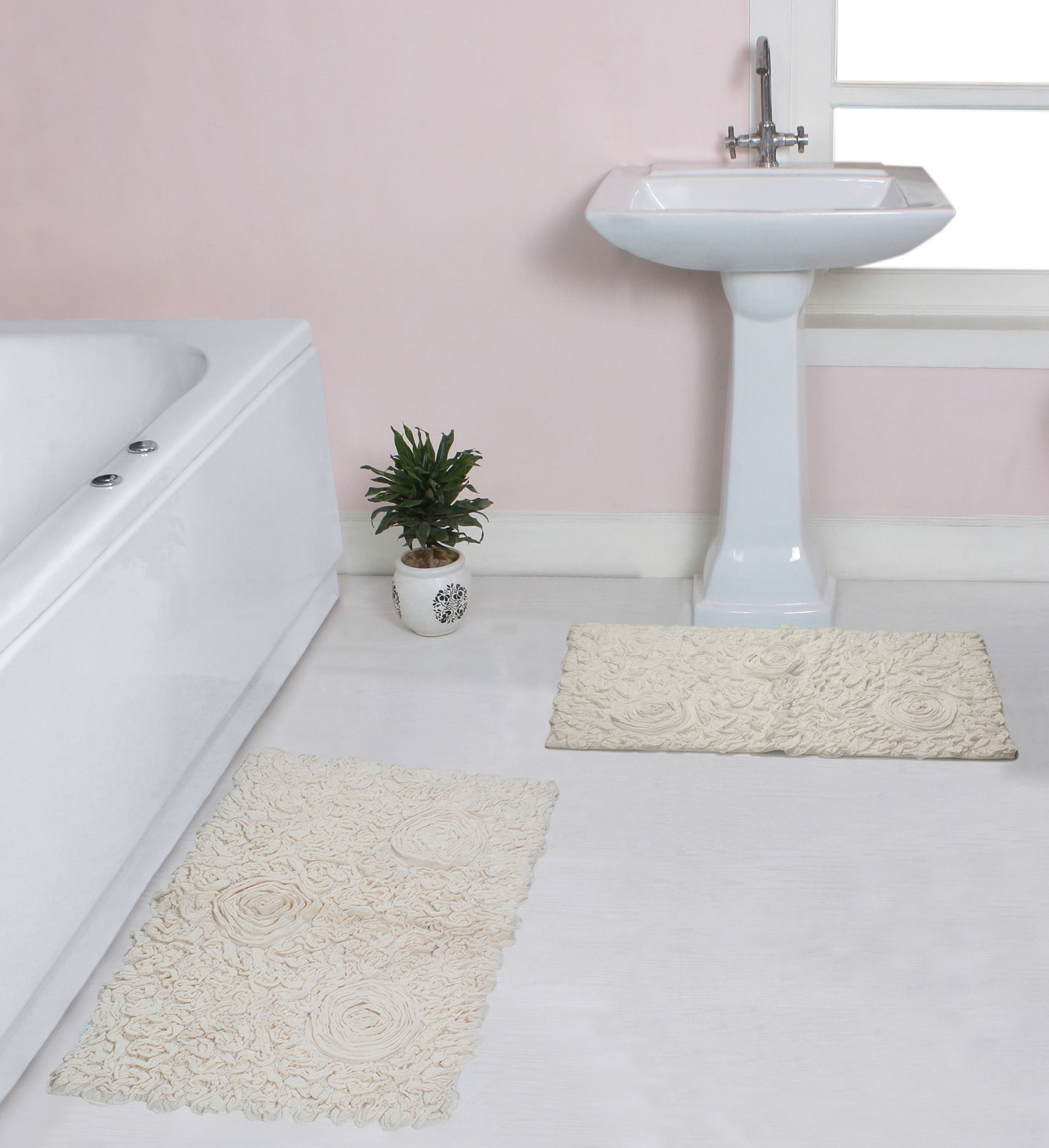 Home Weavers Bell Flower Collection 100% Cotton Non-Slip Bathroom Rug ...