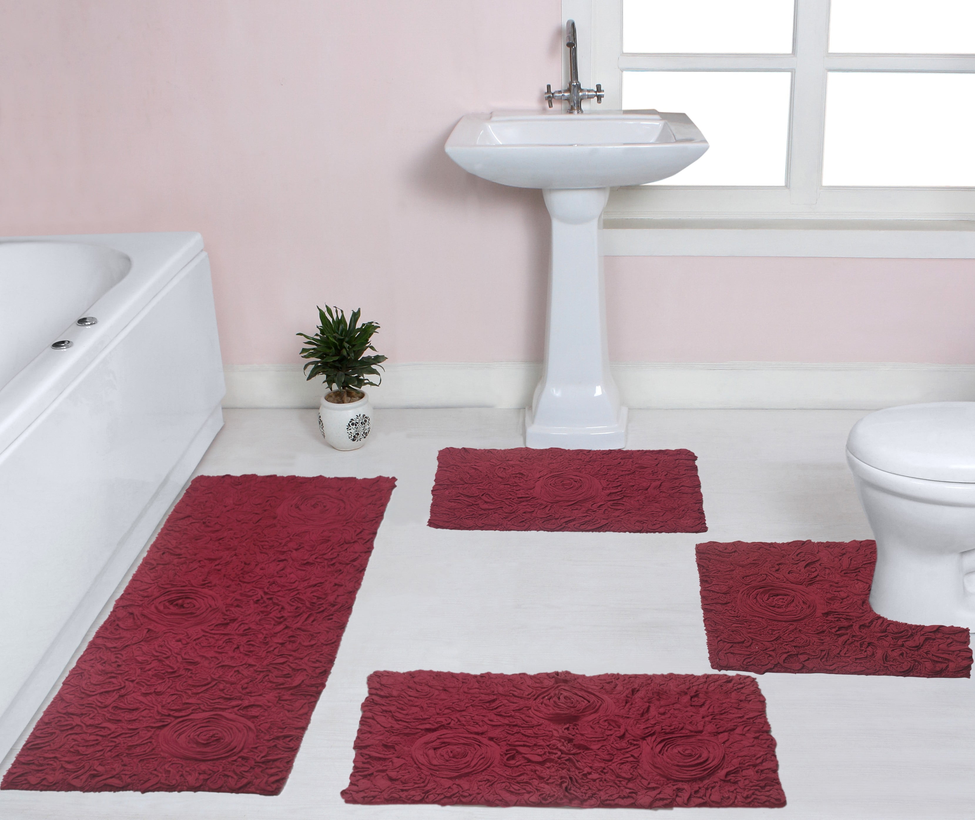 Home Weavers Bell Flower Collection 100% Cotton Non-Slip Bathroom Rug ...