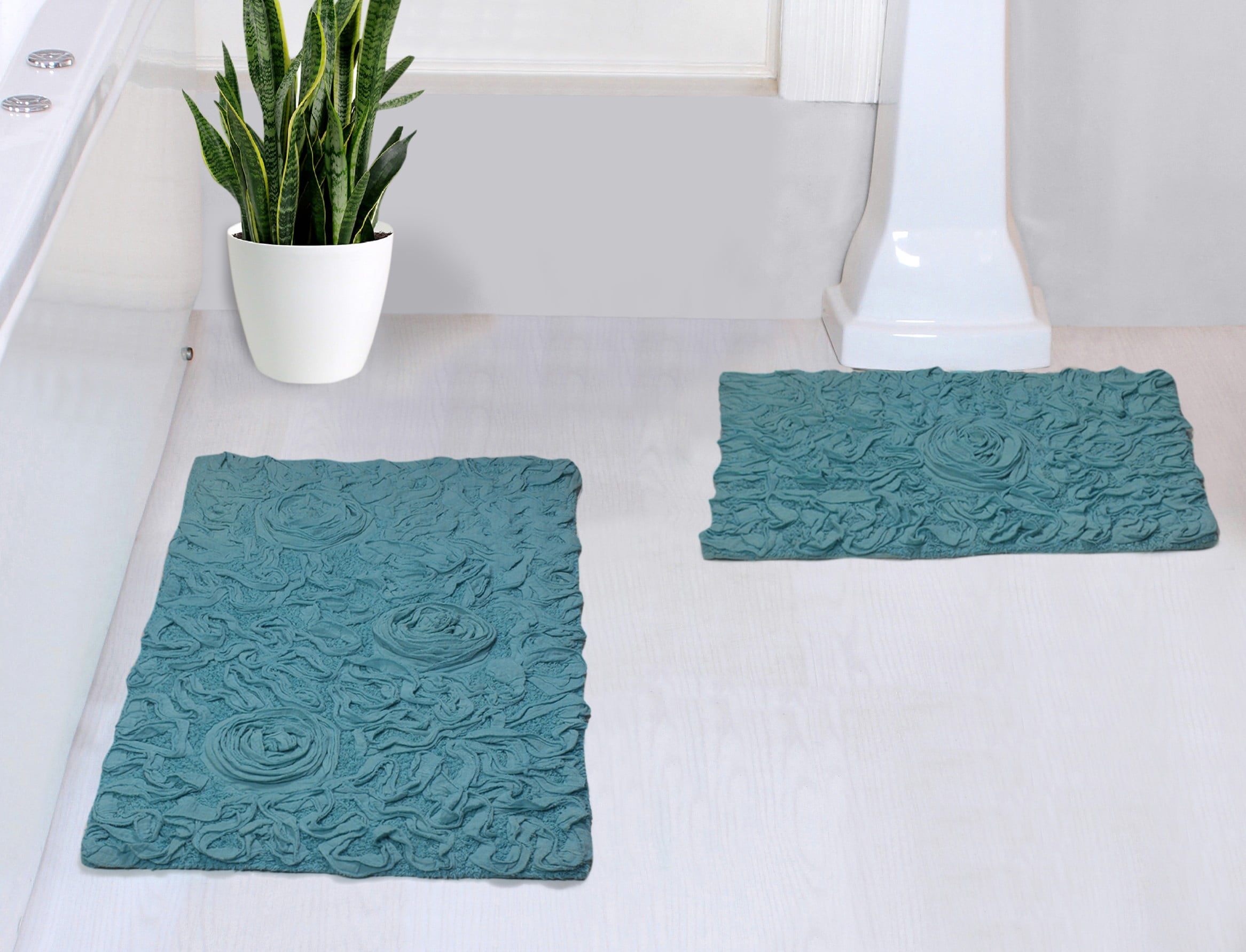 Home Weavers Bell Flower Collection Bathroom Rug 100% Cotton Tufted ...