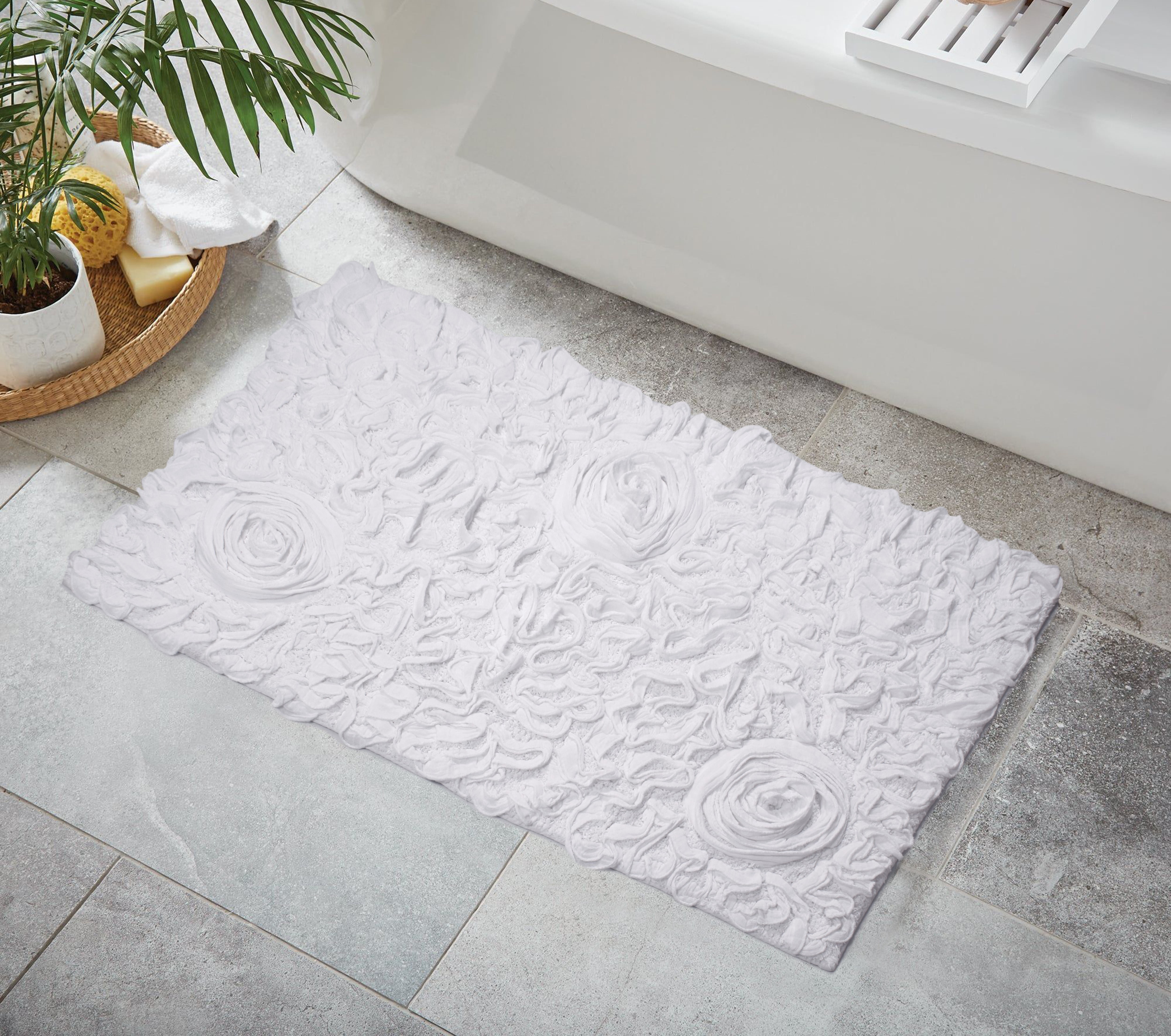 Home Weavers Bell Flower Collection Bathroom Rug 100% Cotton Tufted ...