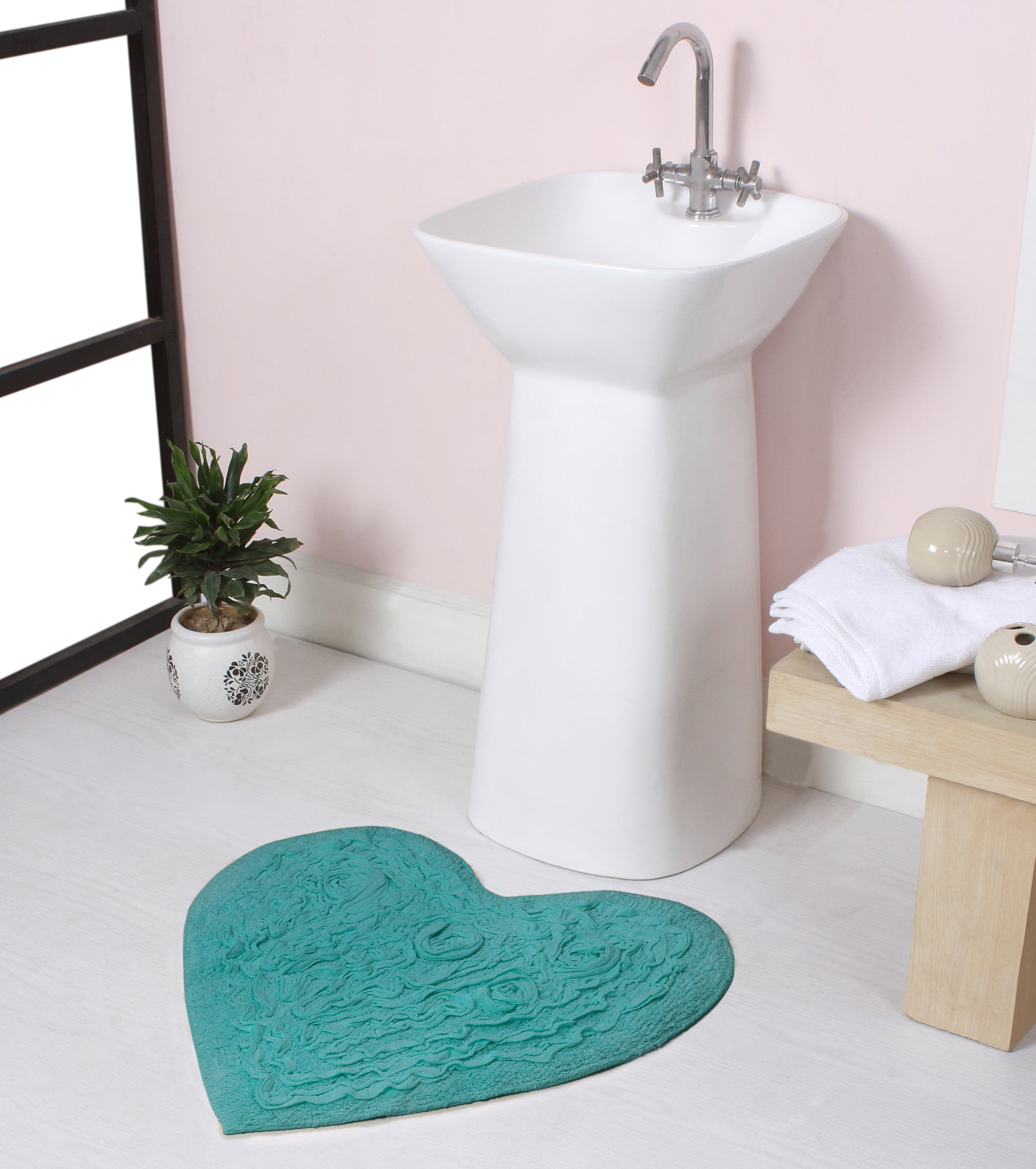 Home Weavers Bell Flower Collection Bathroom Rug Heart Shaped Plush ...