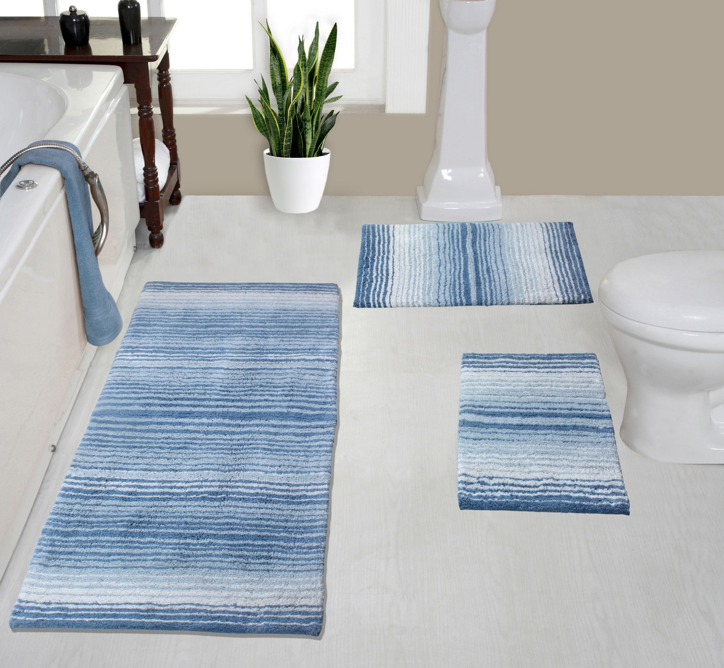 Home Weavers Gradiation Rug Collection 100% Cotton Non-Slip Bathroom ...