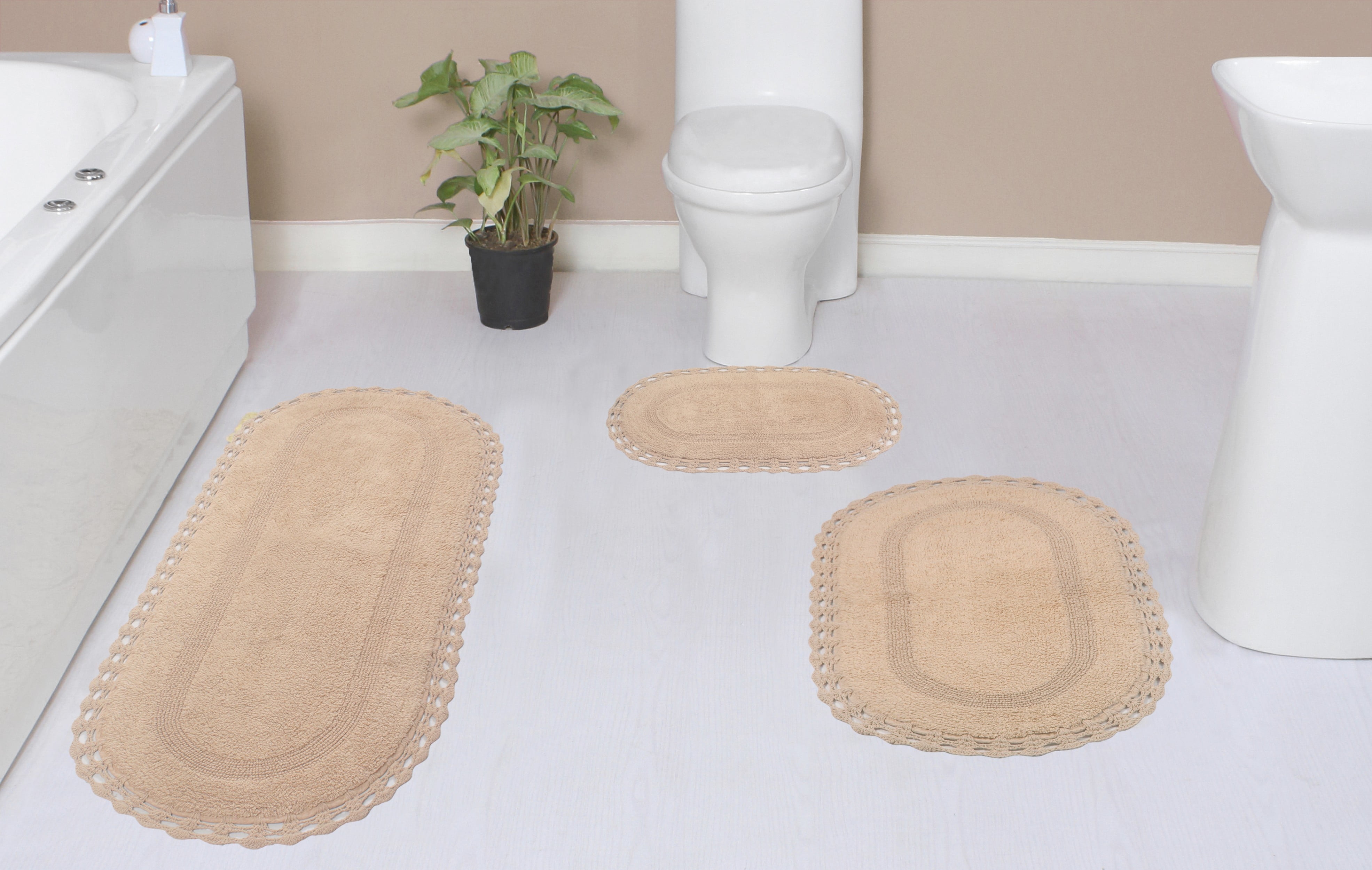 Home Weavers Hampton Crochet Bathmat 100% Cotton Reversible Bathroom Rug Set Machine Washable ...