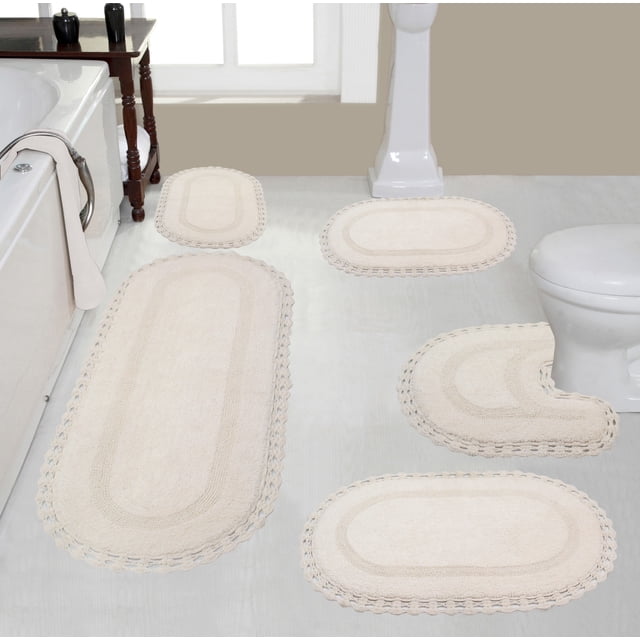 Home Weavers Hampton Crochet Bath Mat 100% Cotton Reversible Bathroom ...