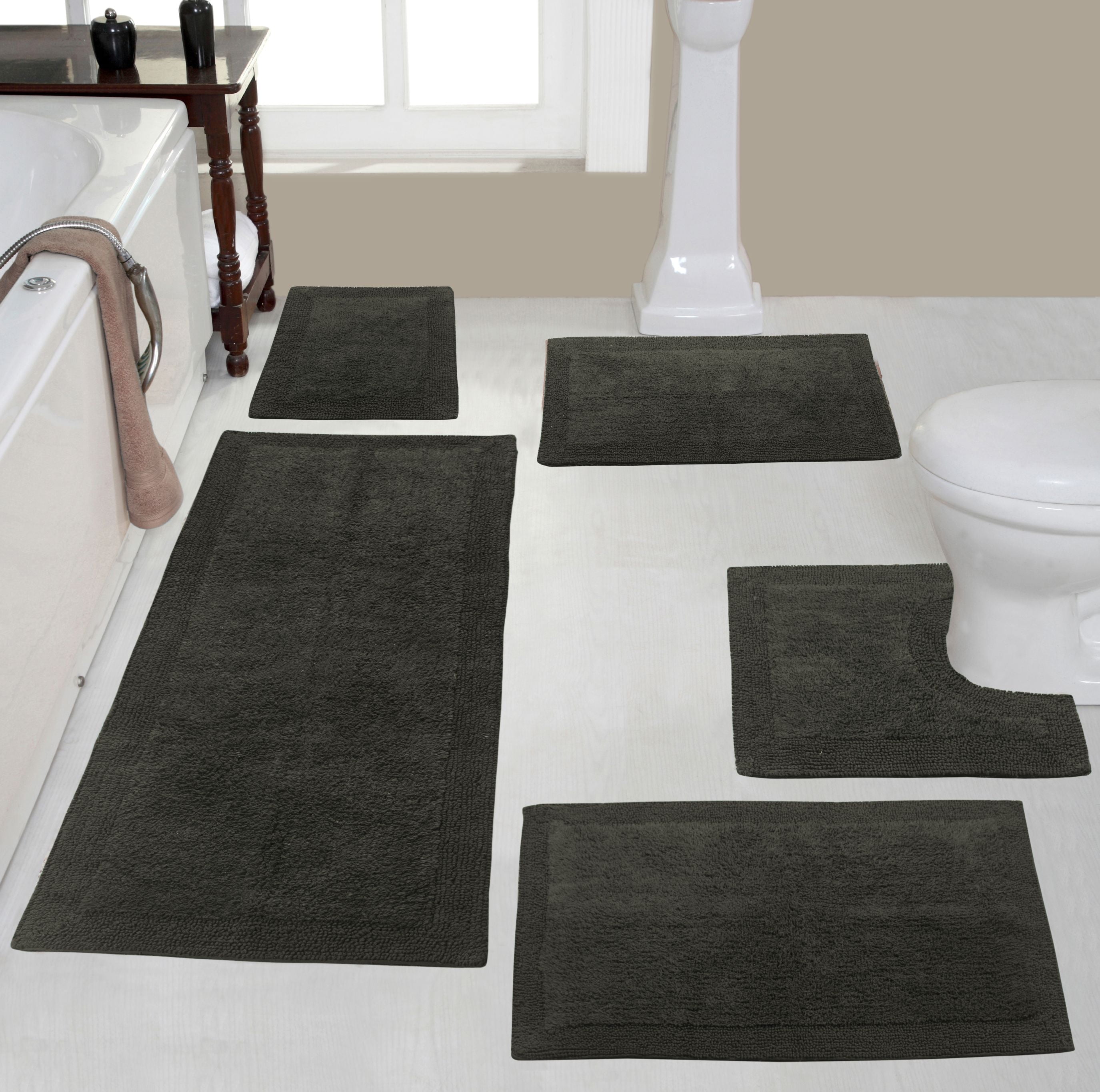 Home Weavers Luxury Collection 100% Cotton Reversible Bathroom Rug Set ...