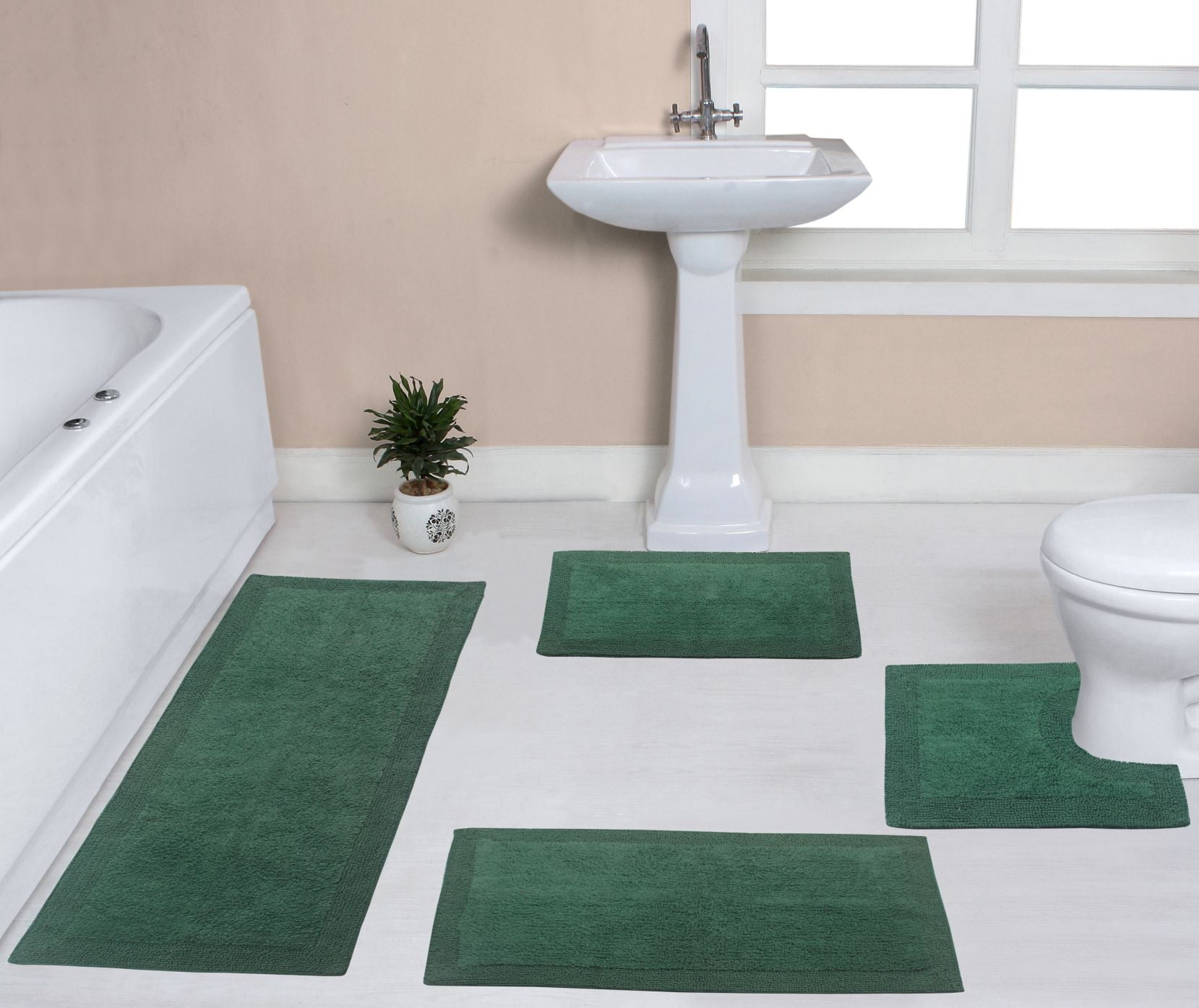 Home Weavers Luxury Collection 100% Cotton Reversible Bathroom Rug Set ...