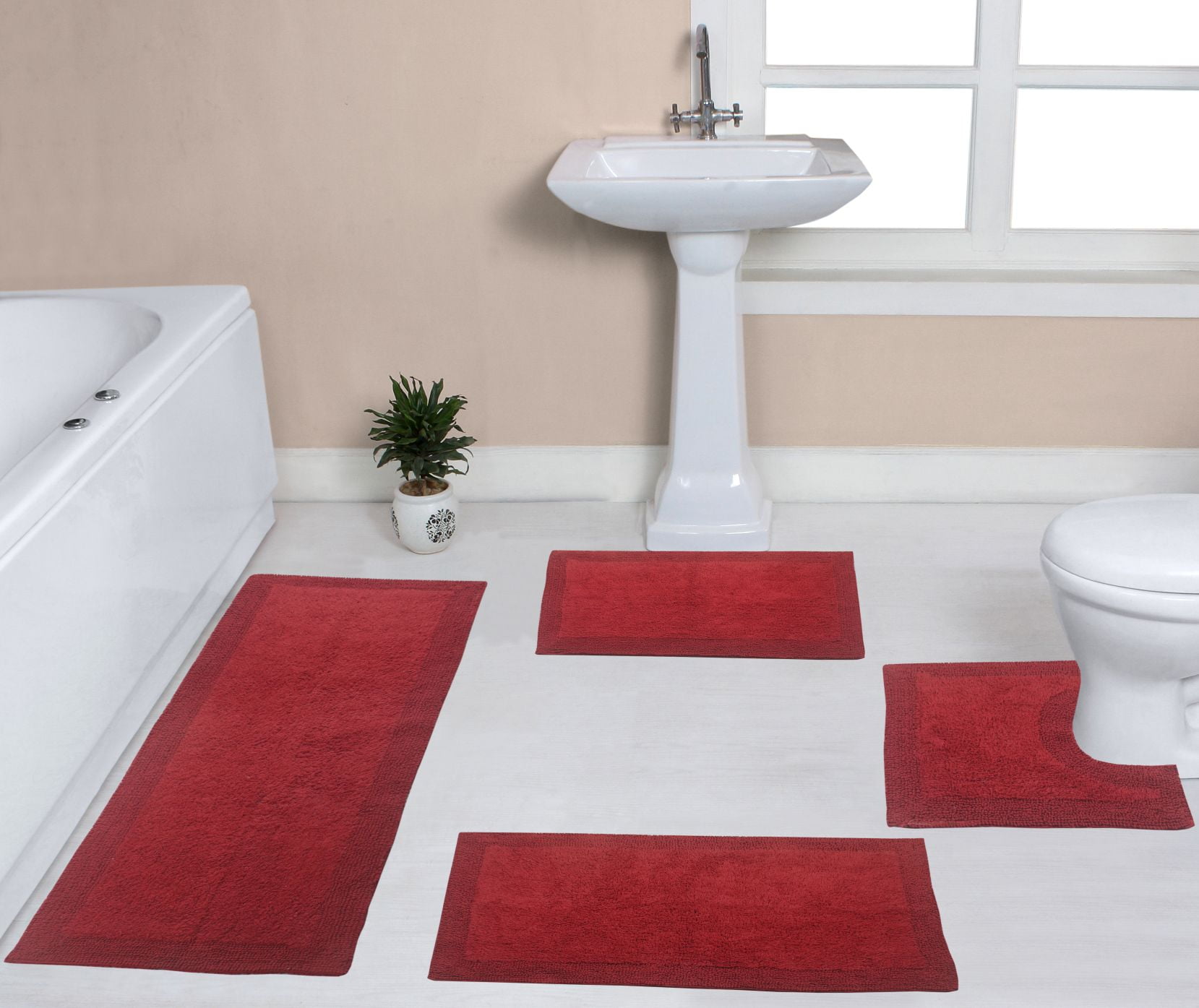 Home Weavers Luxury Collection 100% Cotton Reversible Bathroom Rug Set ...