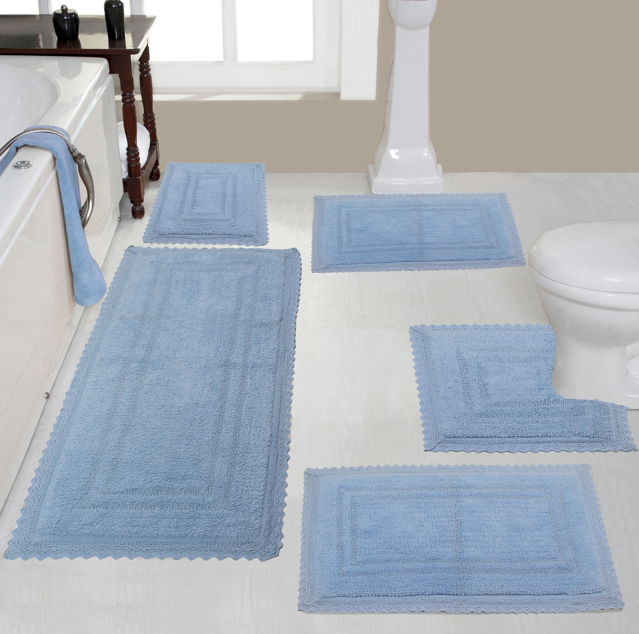 Home Weavers Opulent Bathmat 100% Cotton Reversible Bathroom Rug Set ...