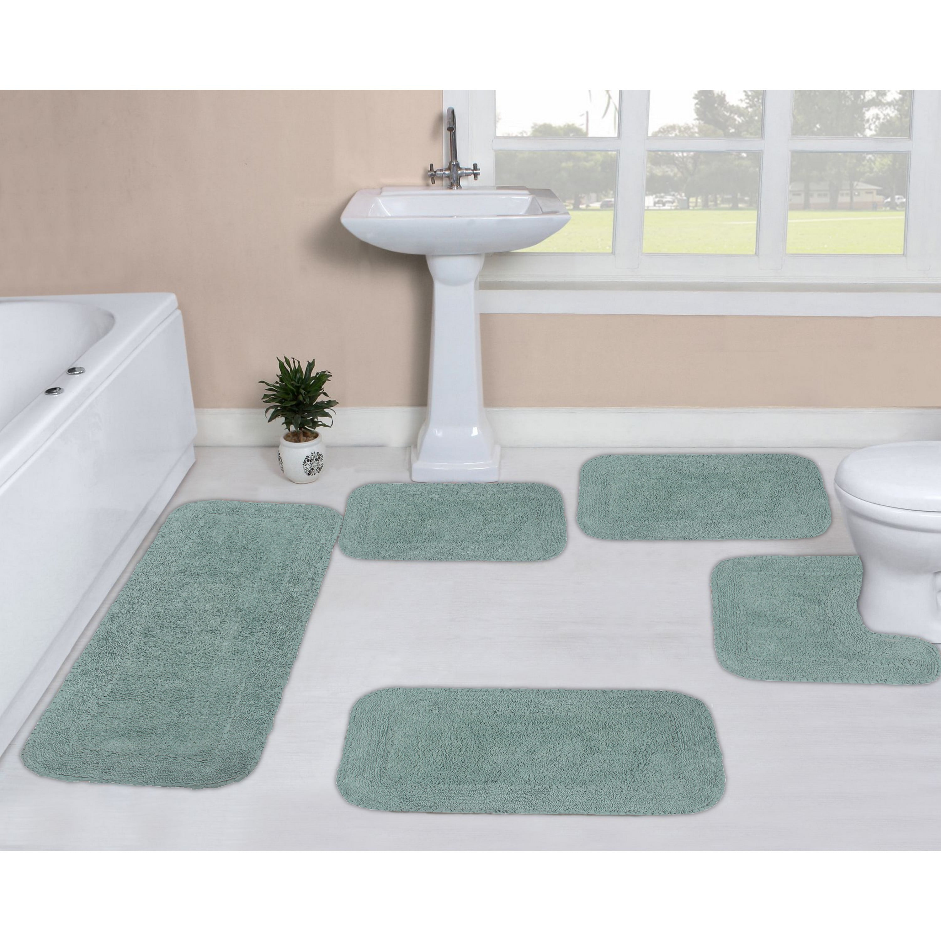Home Weavers Radiant Collection 100% Cotton Non-Slip Bathroom Rug Set ...