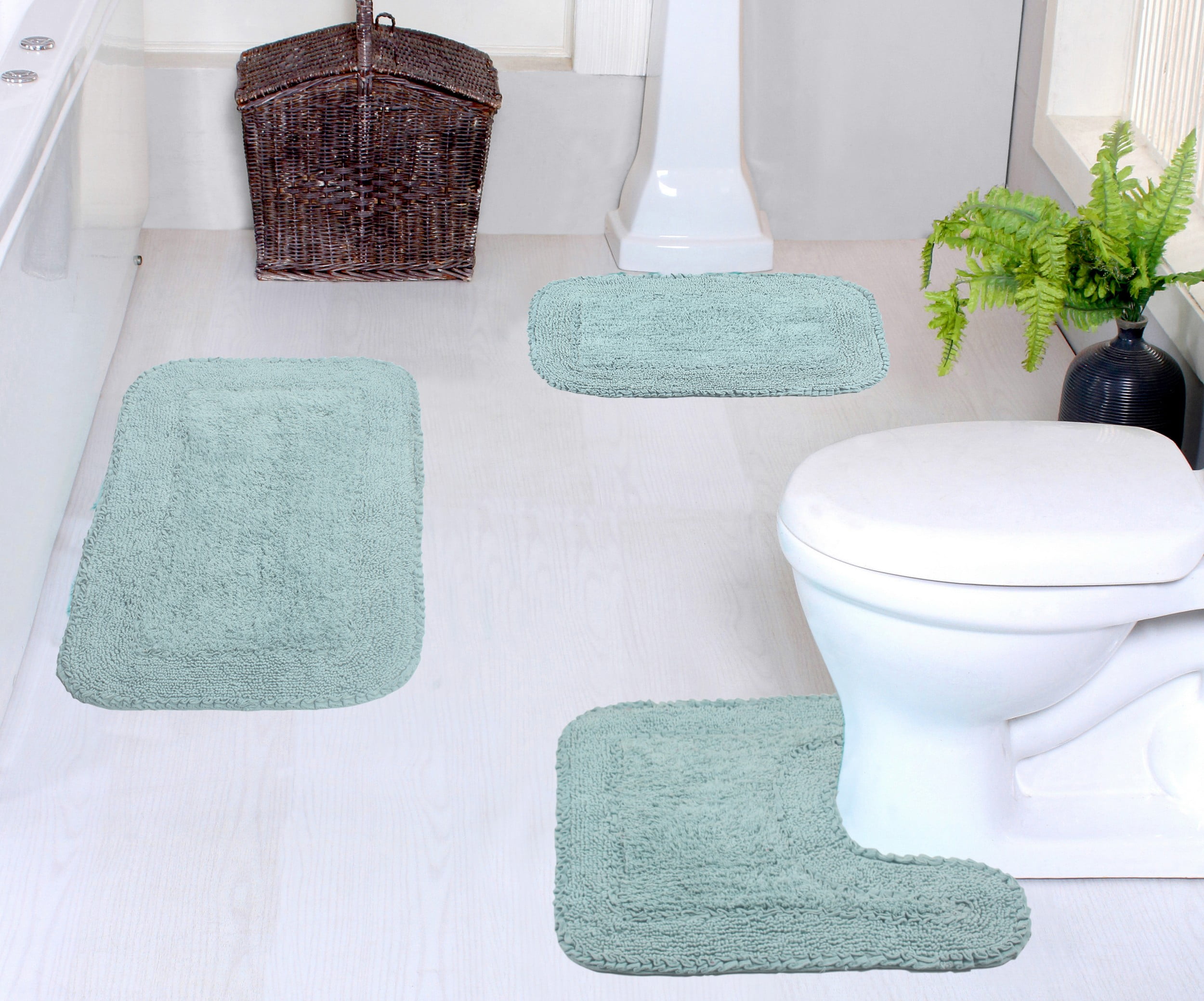 Home Weavers Radiant Collection 100% Cotton Non-Slip Bathroom Rug Set ...