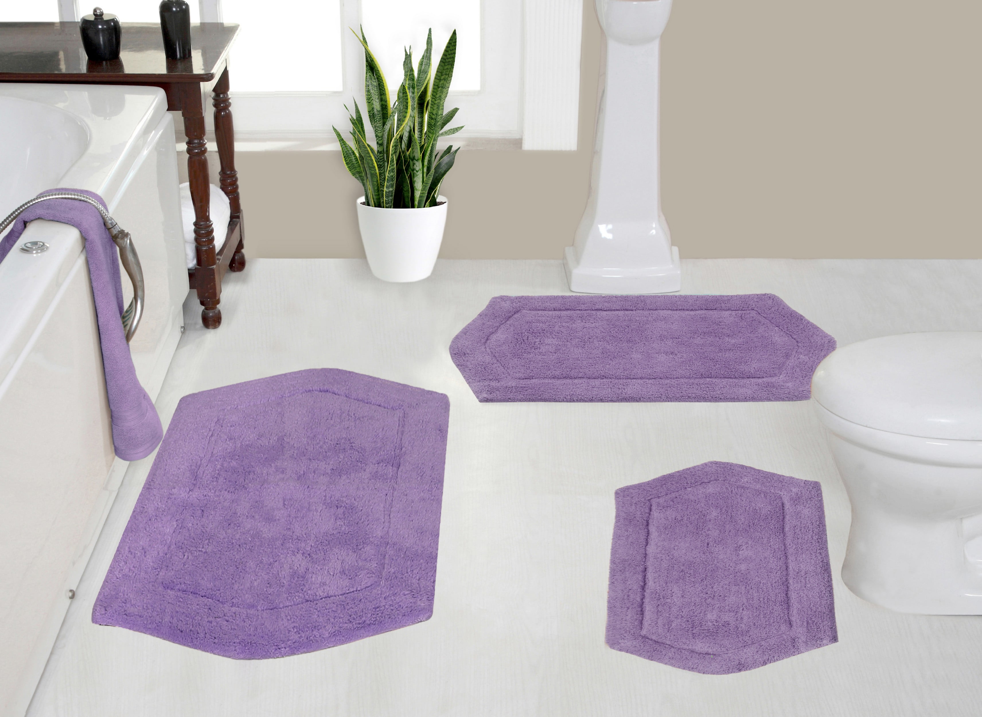Home Weavers Waterford Collection 100% Cotton Non-Slip Bathroom Rug Set ...