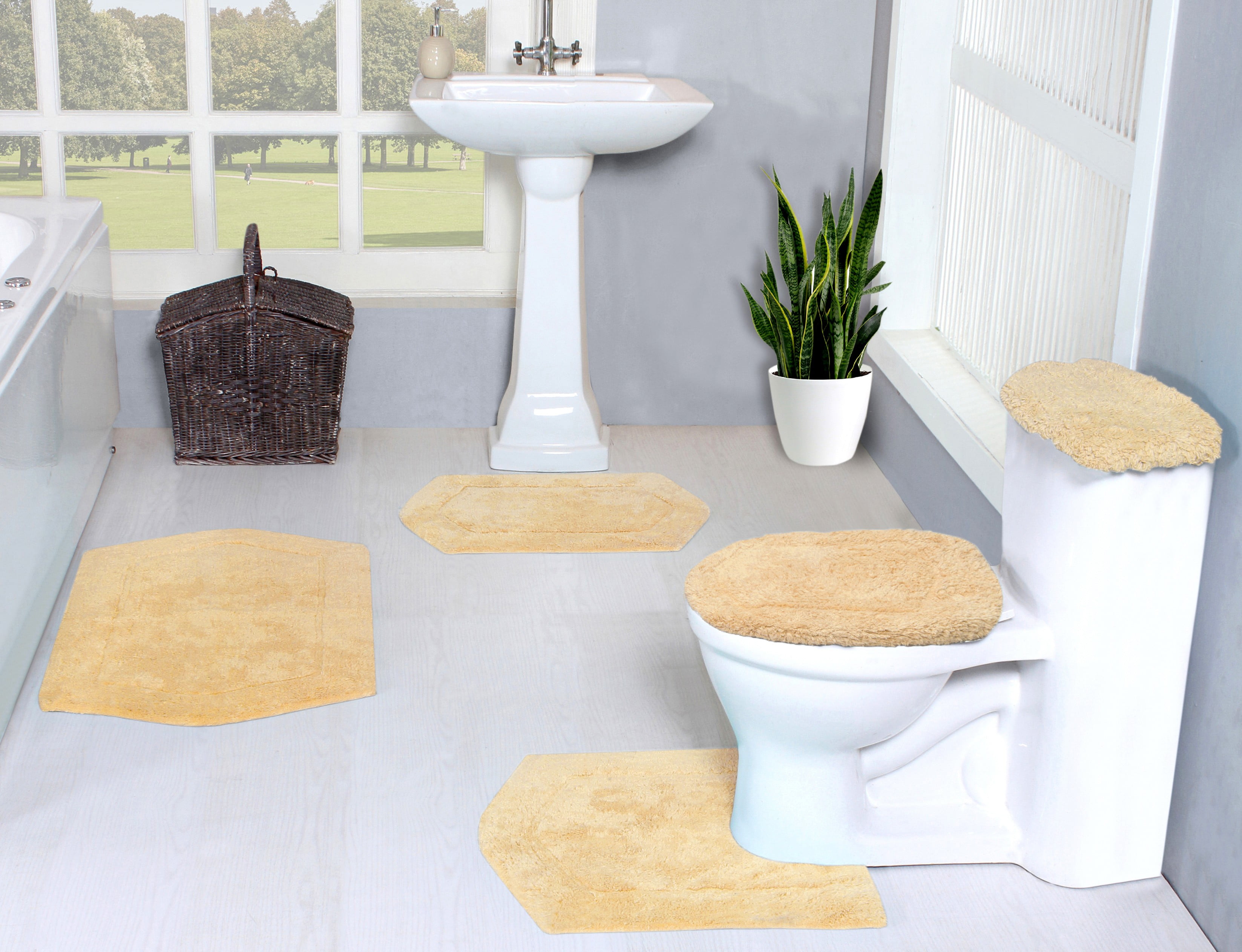 Home Weavers Waterford Collection 100% Cotton Non-Slip Bathroom Rug Set ...