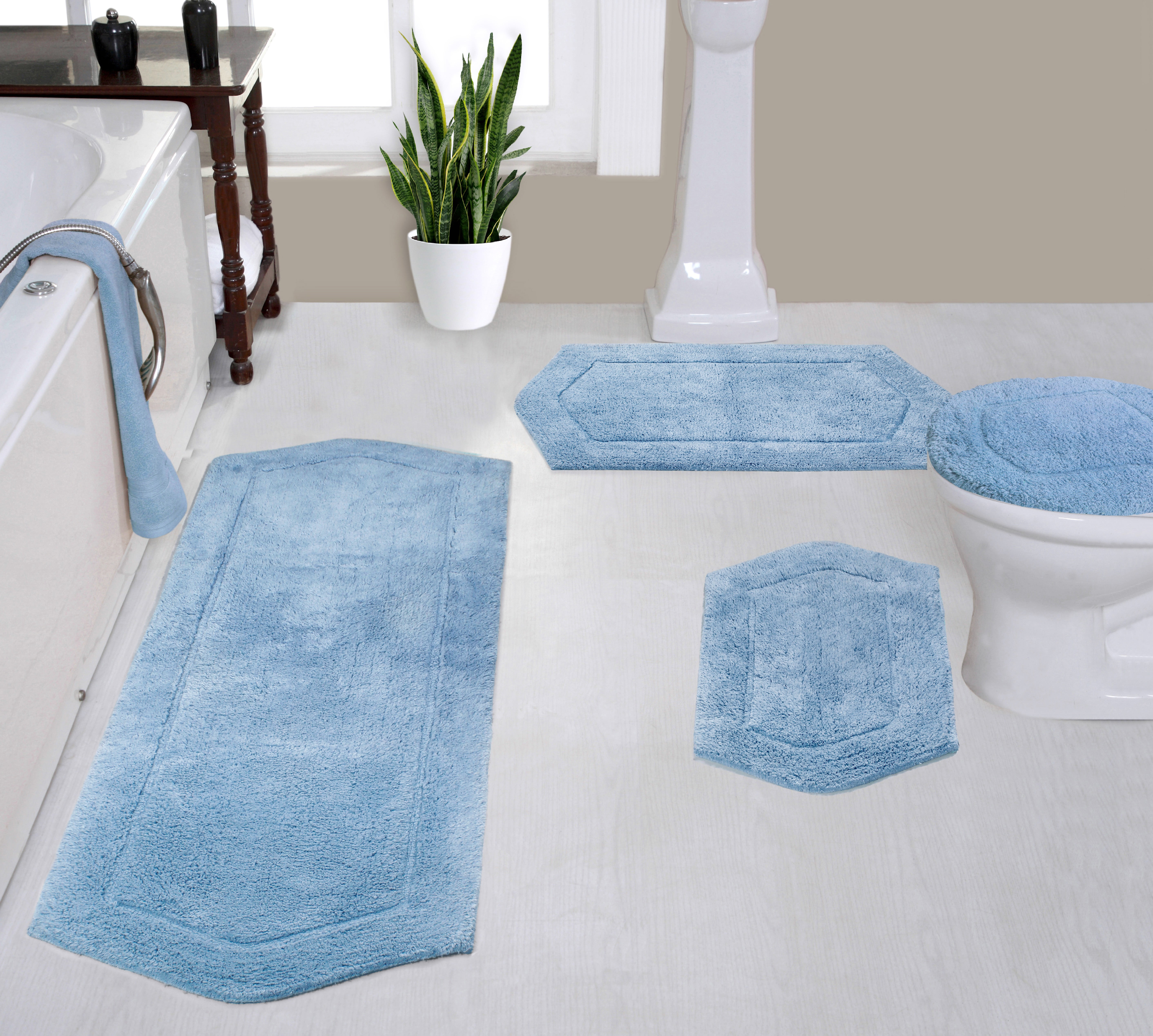 Home Weavers Waterford Collection 100% Cotton Non-Slip Bathroom Rug Set ...