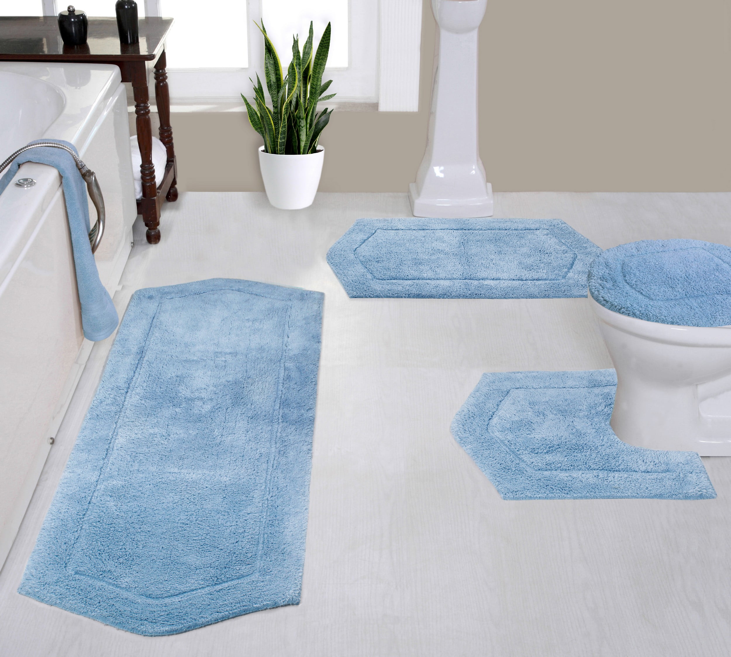 Home Weavers Waterford Collection 100% Cotton Non-Slip Bathroom Rug Set ...