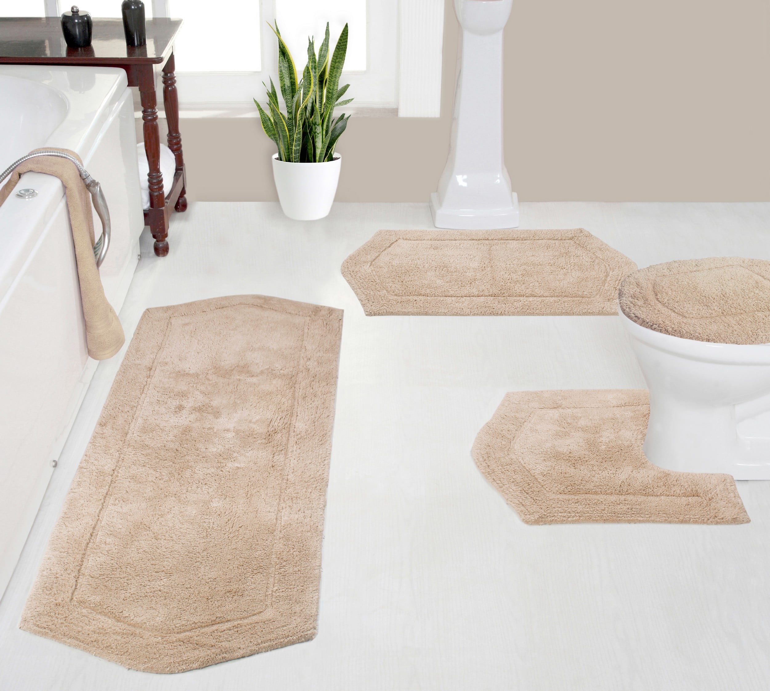 Home Weavers Waterford Collection 100% Cotton Non-Slip Bathroom Rug Set ...