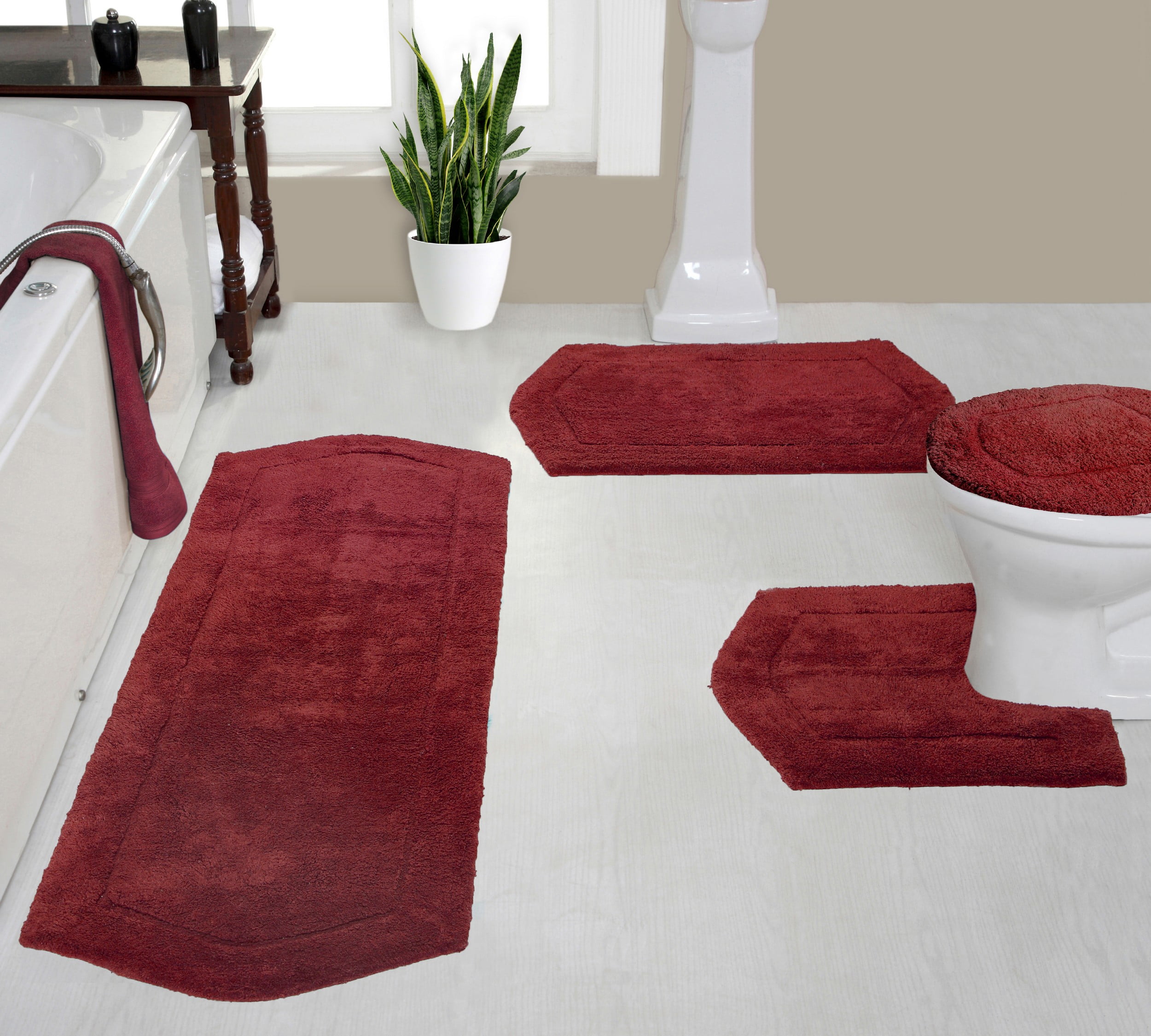 Home Weavers Waterford Collection 100% Cotton Non-Slip Bathroom Rug Set ...