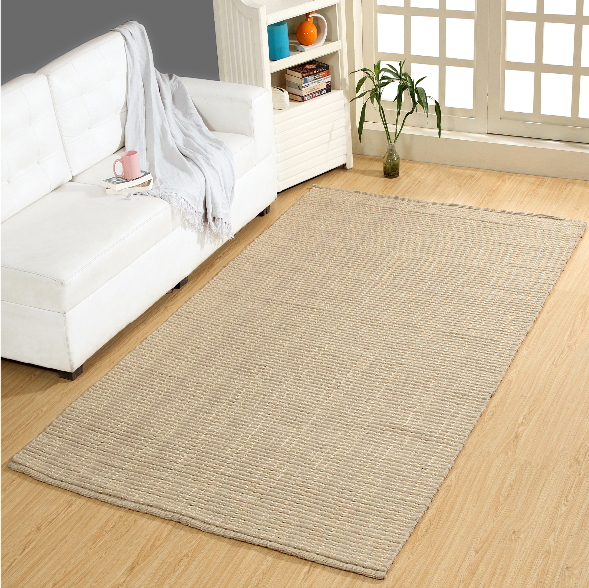 Home Weavers Woolen Silk Ribbed Living Room Rug, Machine Washable Area ...