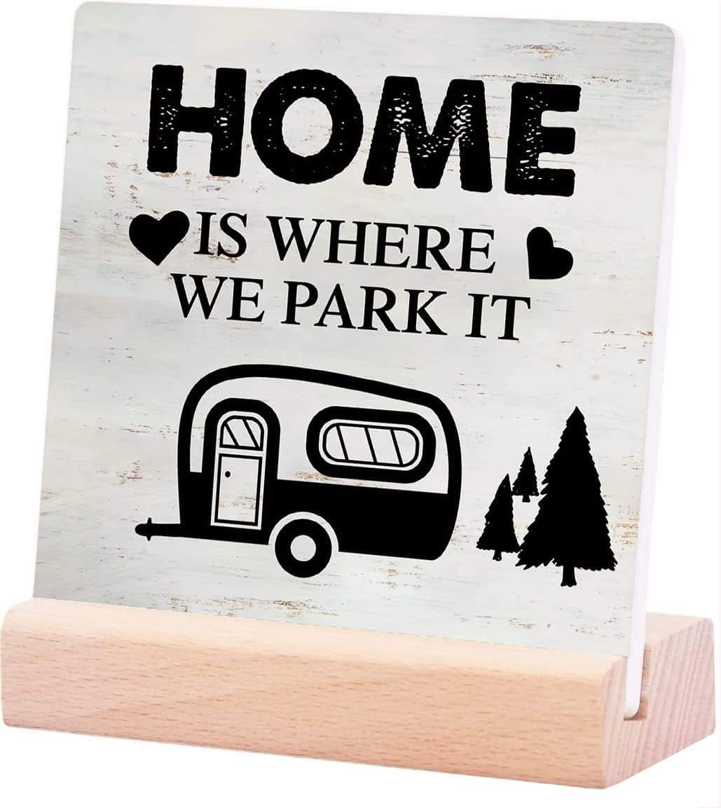 Home is Where We Park It Camping Ceramic Table Sign Plaque Desk Decor ...