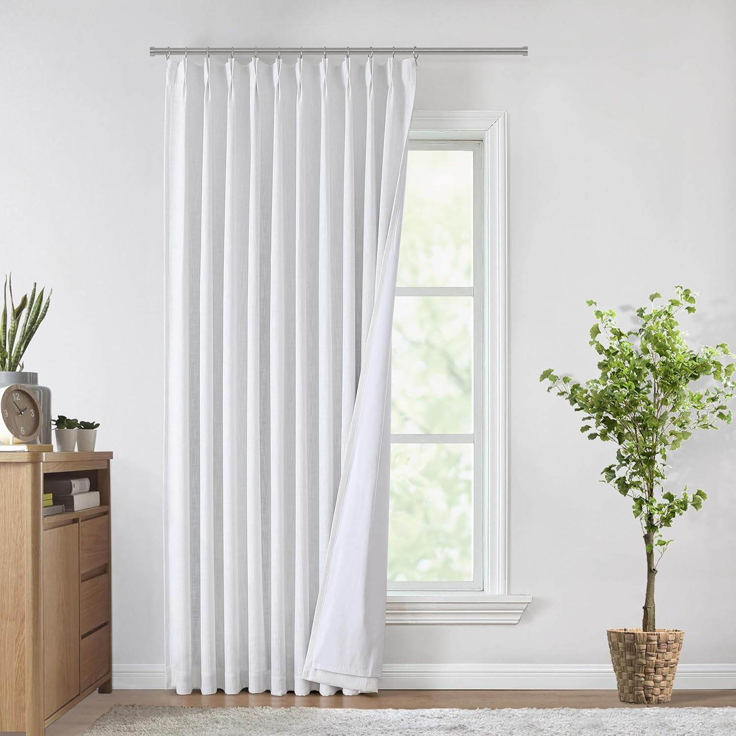 Home White Pinch Pleated Full Blackout Curtains 60 inch Wide Thermal ...