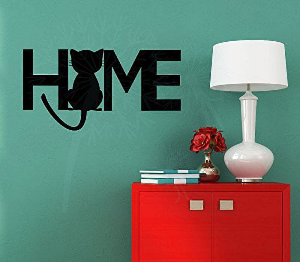 Home With Cat silhouette Wall Decal Vinyl Sticker Lettering Art, 23x12 ...