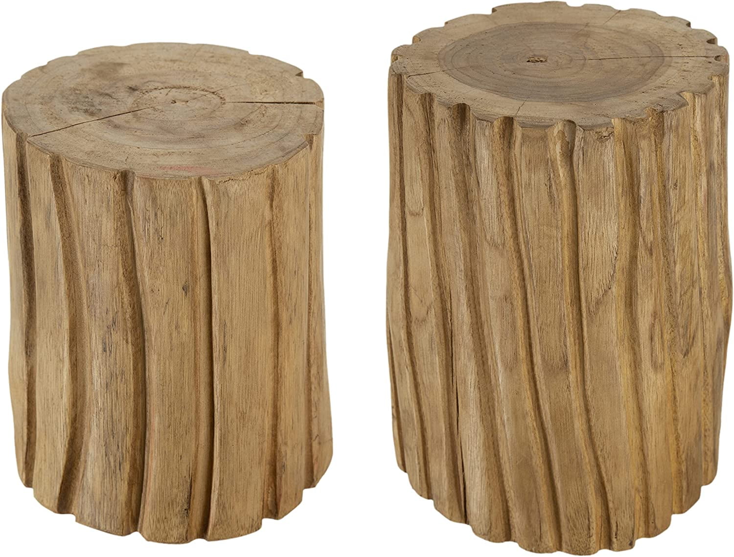 Home Wood Tree Stump Pedestal Stand Set - Set of 2 Size Wooden Tree ...