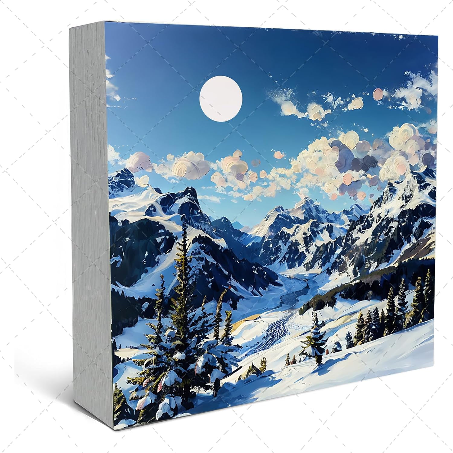 Home Wooden Box Sign White Mountain Landscape For Home Office Shelf ...