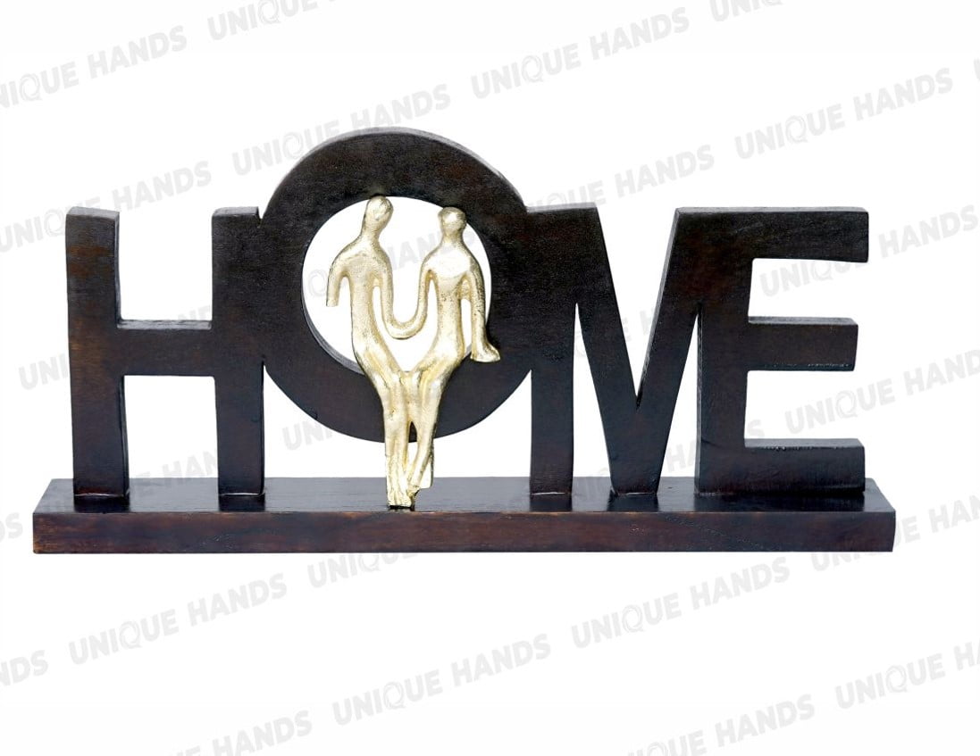 "Home" Words Wooden & Metal Decorative Sign Free Standing Table Top ...