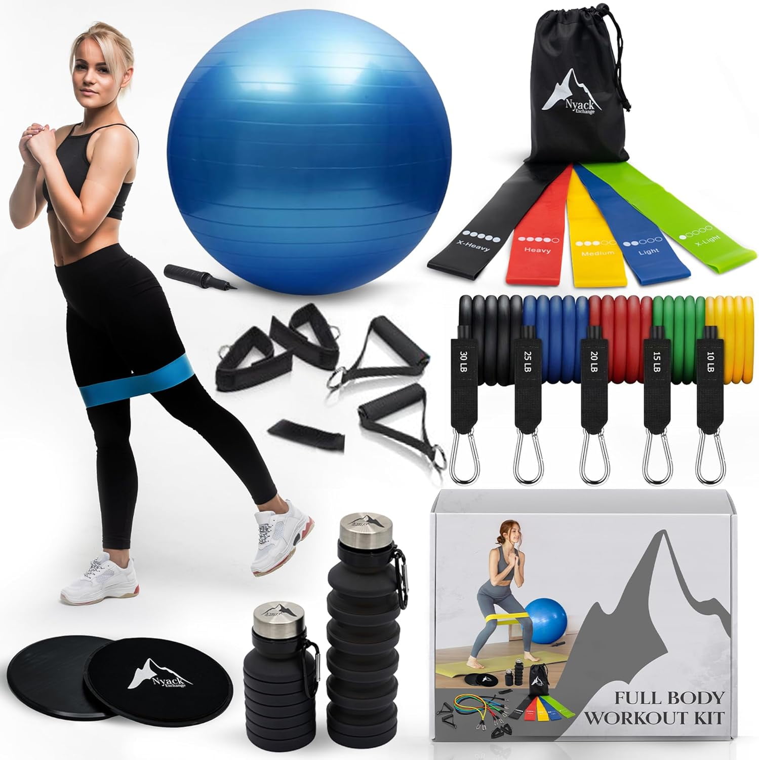 Home Workout Kit-Includes Resistance Bands, Exercise Balls with Pump ...