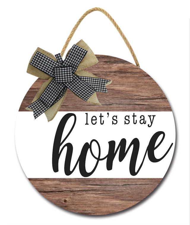 Home Wreaths Decor Sign Front Door, Round Wood Hanging Sign with Ribbon ...