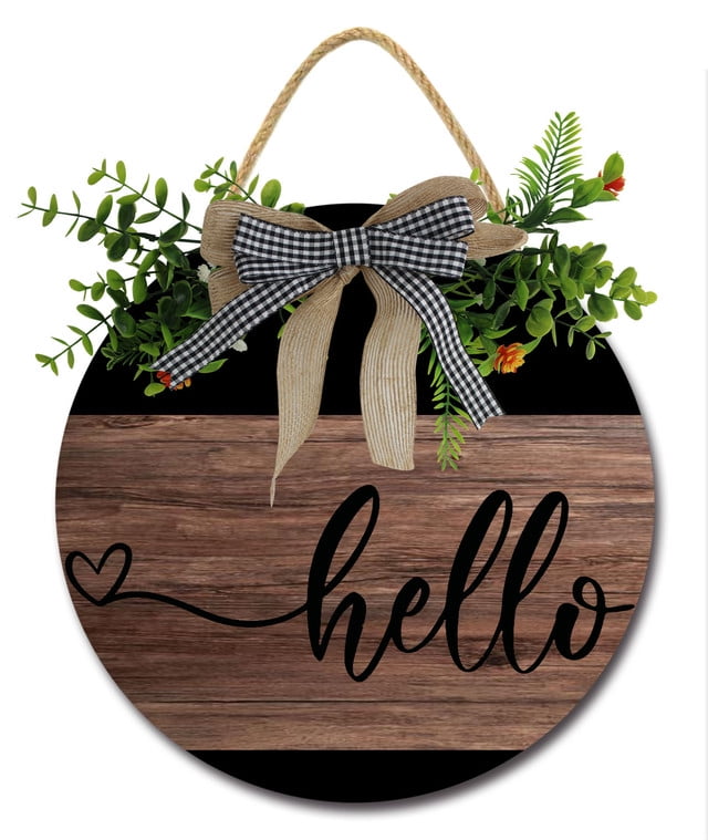 Home Wreaths Decor Sign Front Door, Round wooden hanging sign with ...
