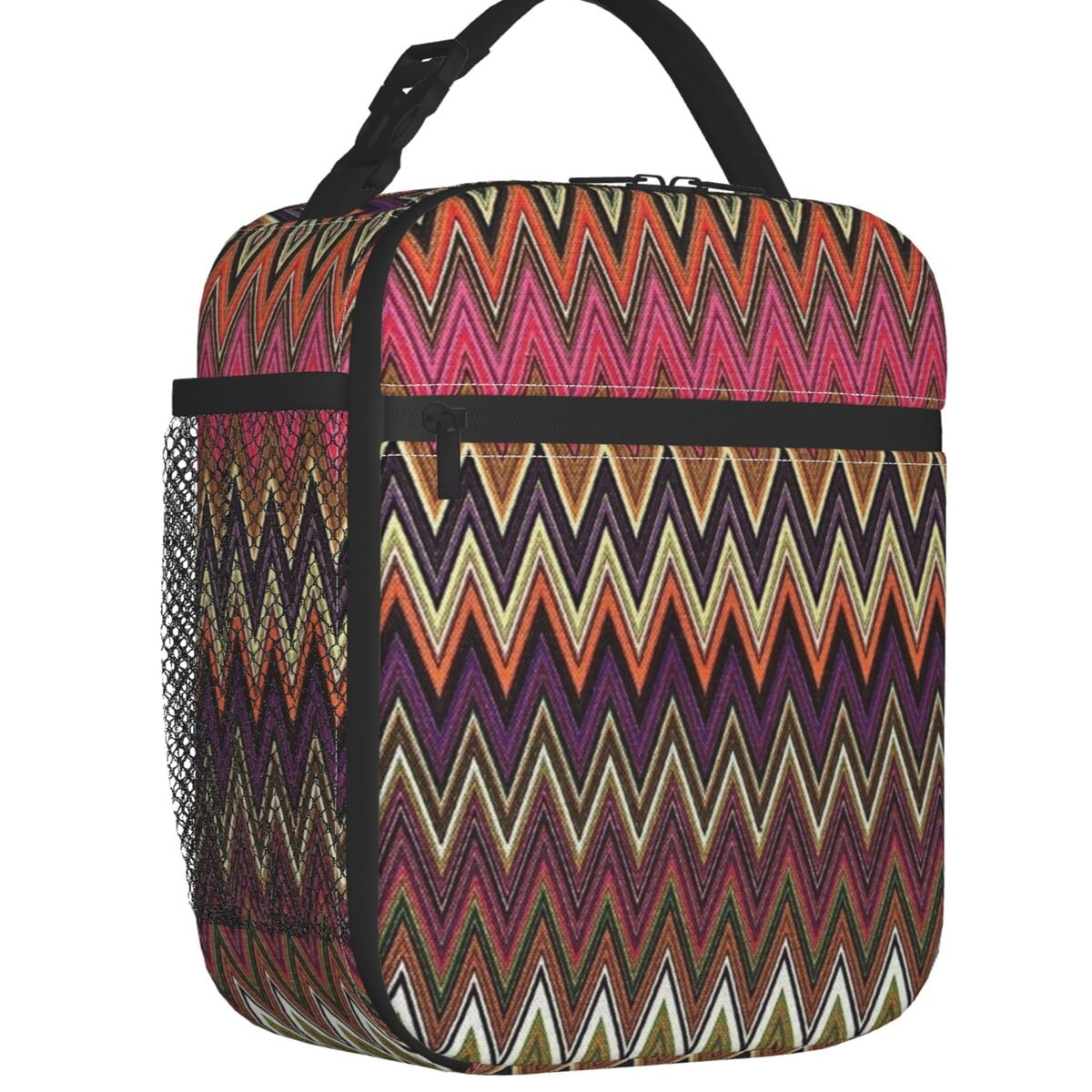 Home Zig Zag Patterns Grey White Thermal Insulated Lunch Bags Boho Chic ...