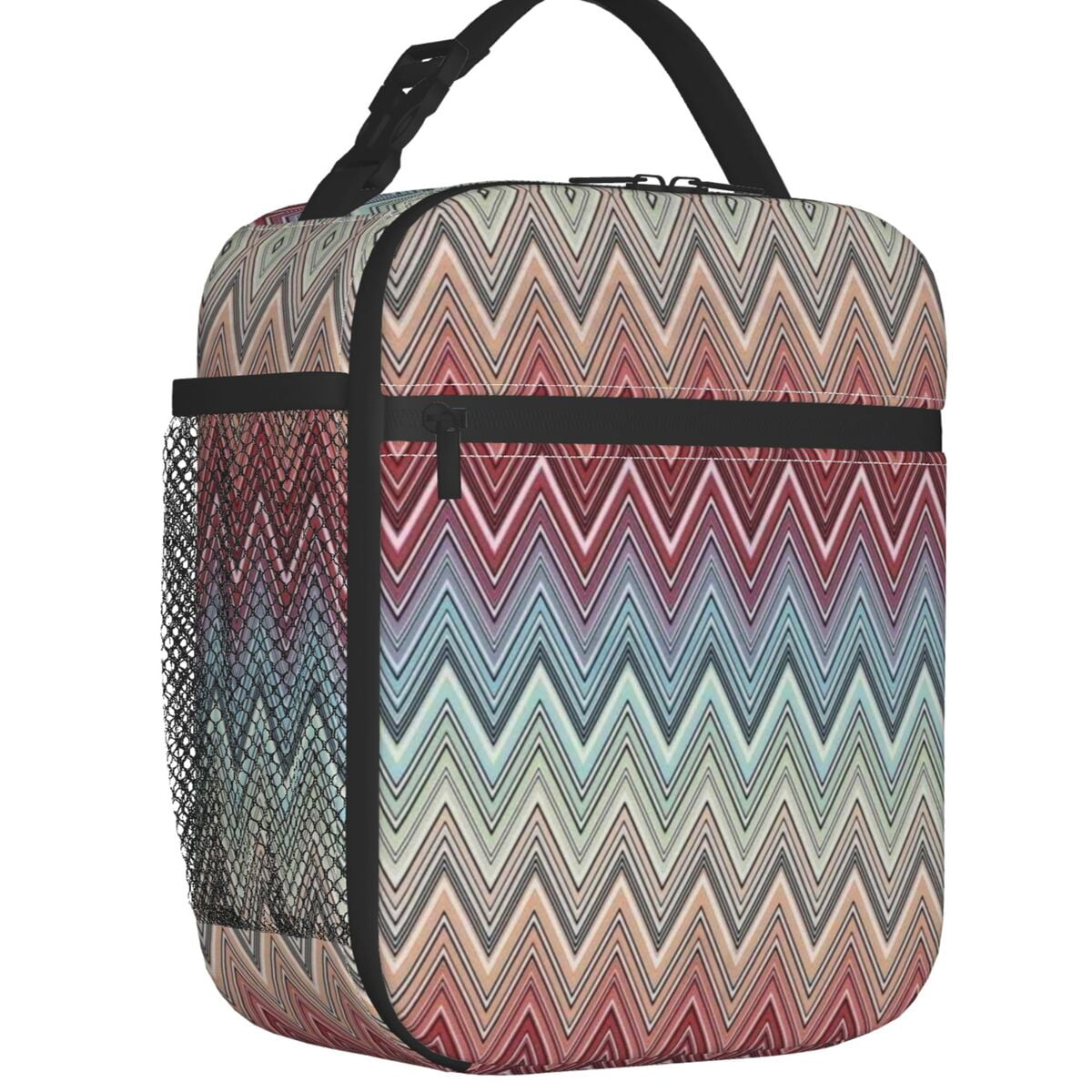 Home Zig Zag Patterns Grey White Thermal Insulated Lunch Bags Boho Chic ...