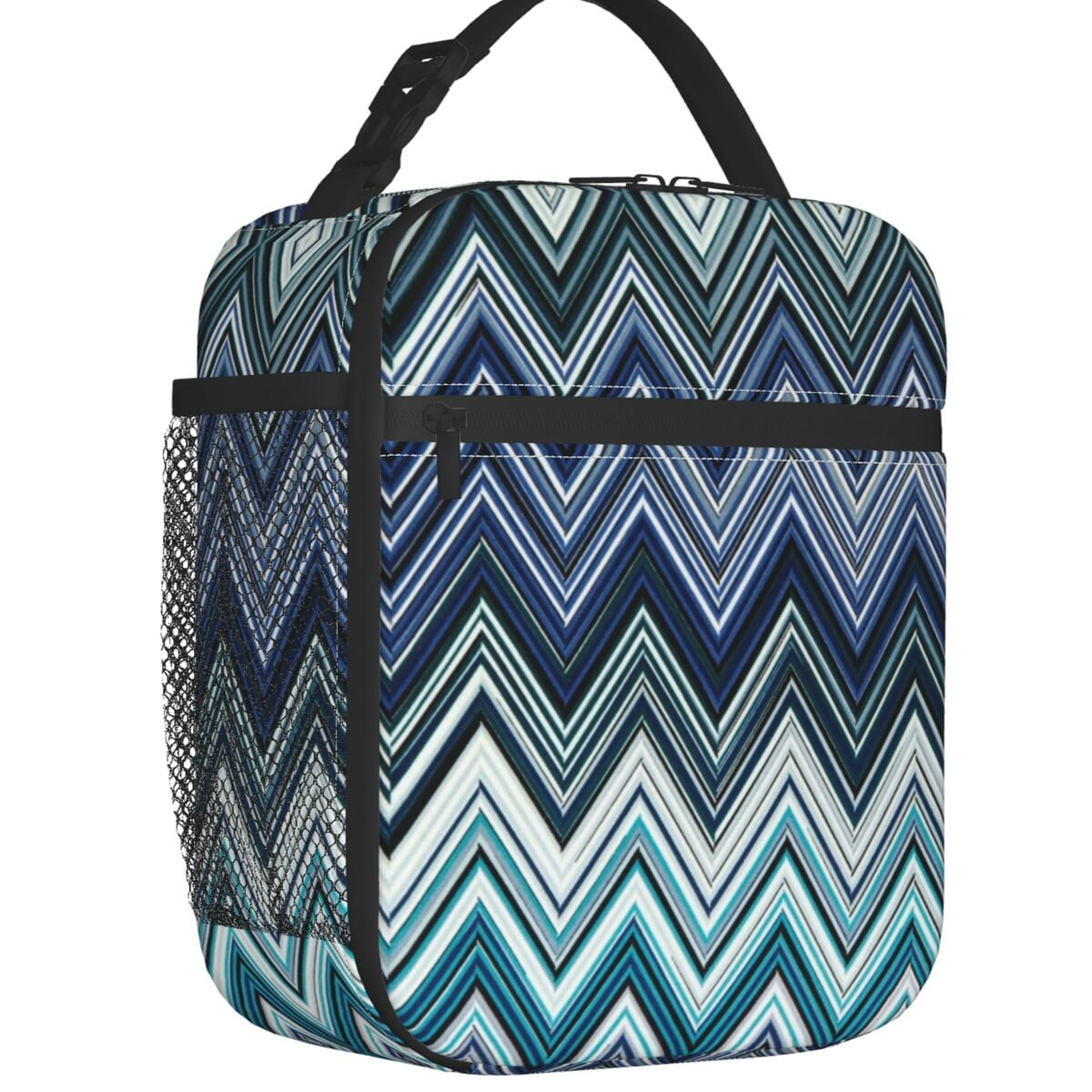 Home ZigZag Multicolor Insulated Lunch Tote Bag Women Chic Geometric Resuable Thermal Cooler ...