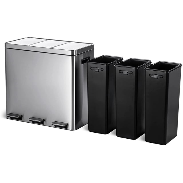 Home Zone Living 16 gal Indoor Trash Double Waste Step, 3 Compartments ...