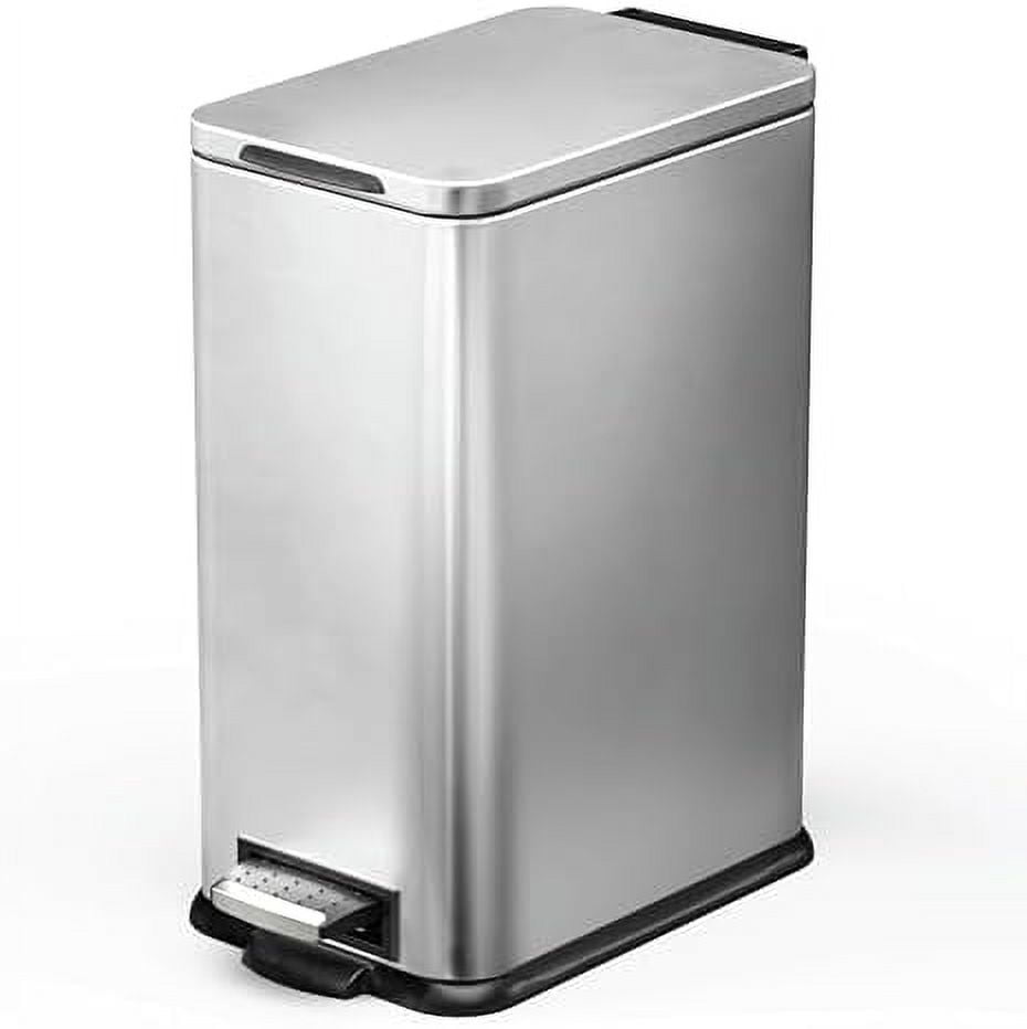 Home Zone Living 4.4 Gallon Slim Kitchen Trash Can, Stainless Steel ...