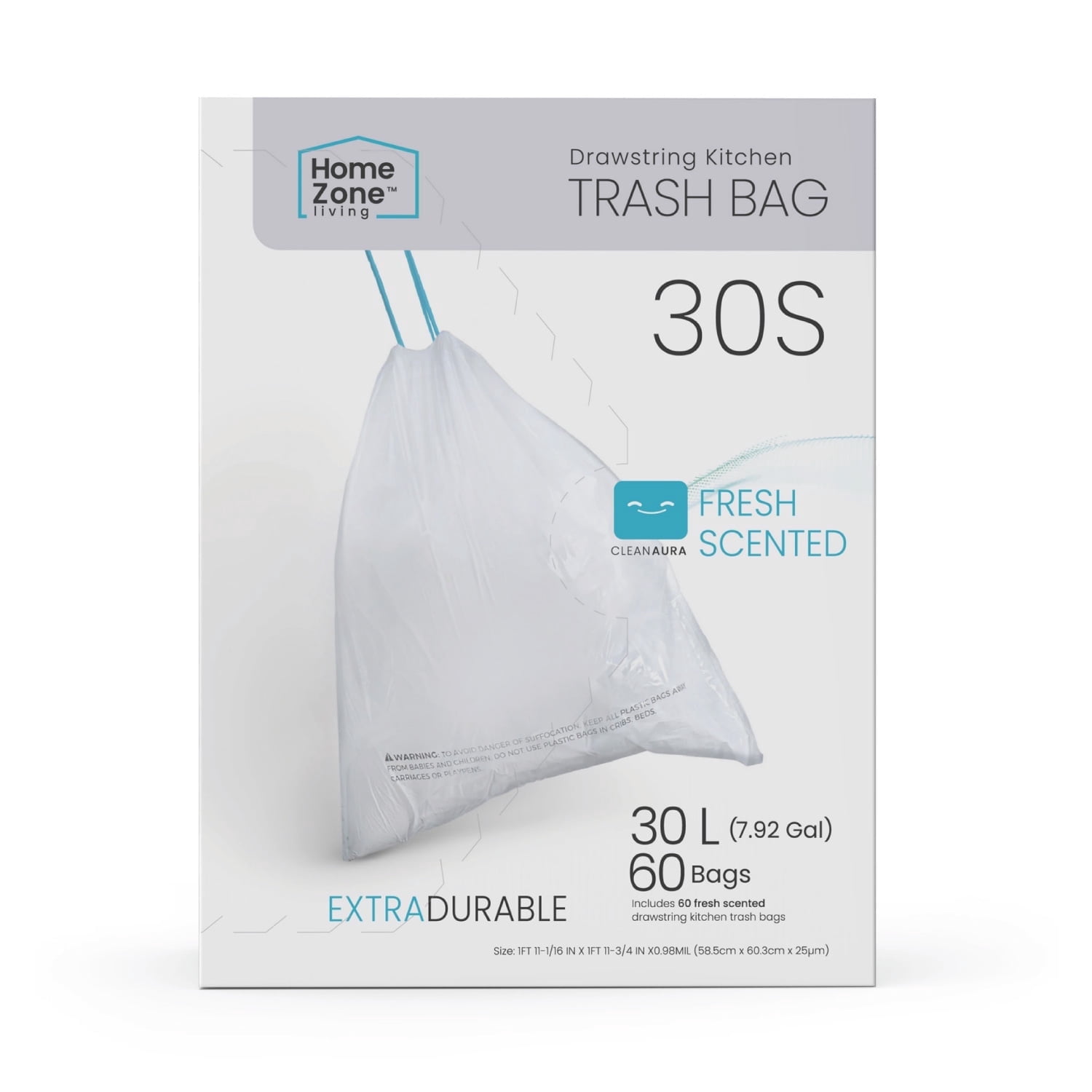Home Zone Living Heavy Duty 8 Gallon/ 30 Liter White Drawstring Trash ...