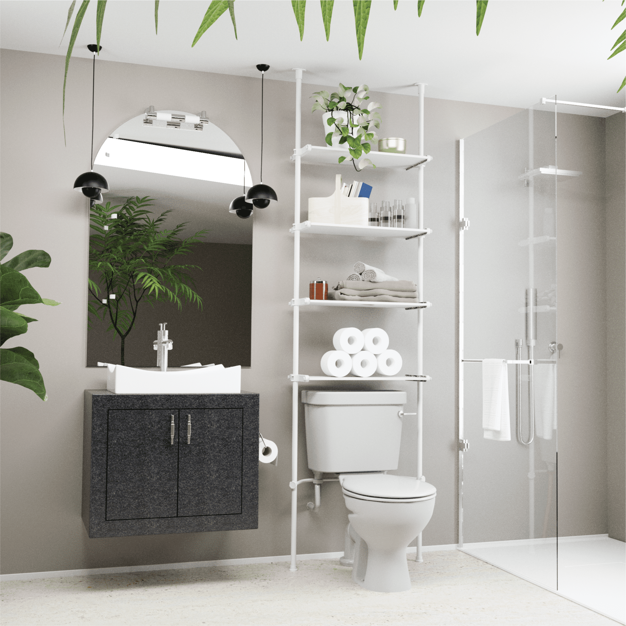 Home Zone Living Over The Toiler Organizer with 4 Tiers Adjustable ...