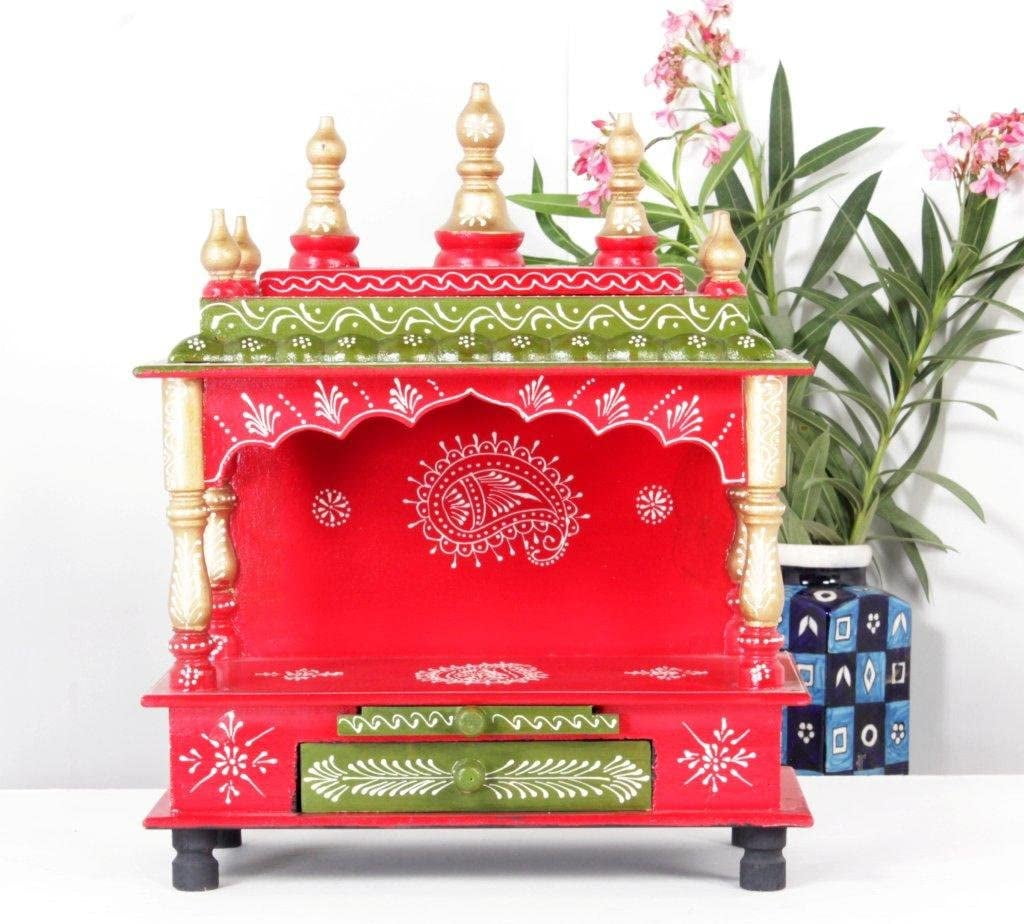 Home and Bazaar Rajasthani Ethnic Handcrafted Wooden Temple/Mandir/Pooja Ghar/Mandapam Size 15 x ...