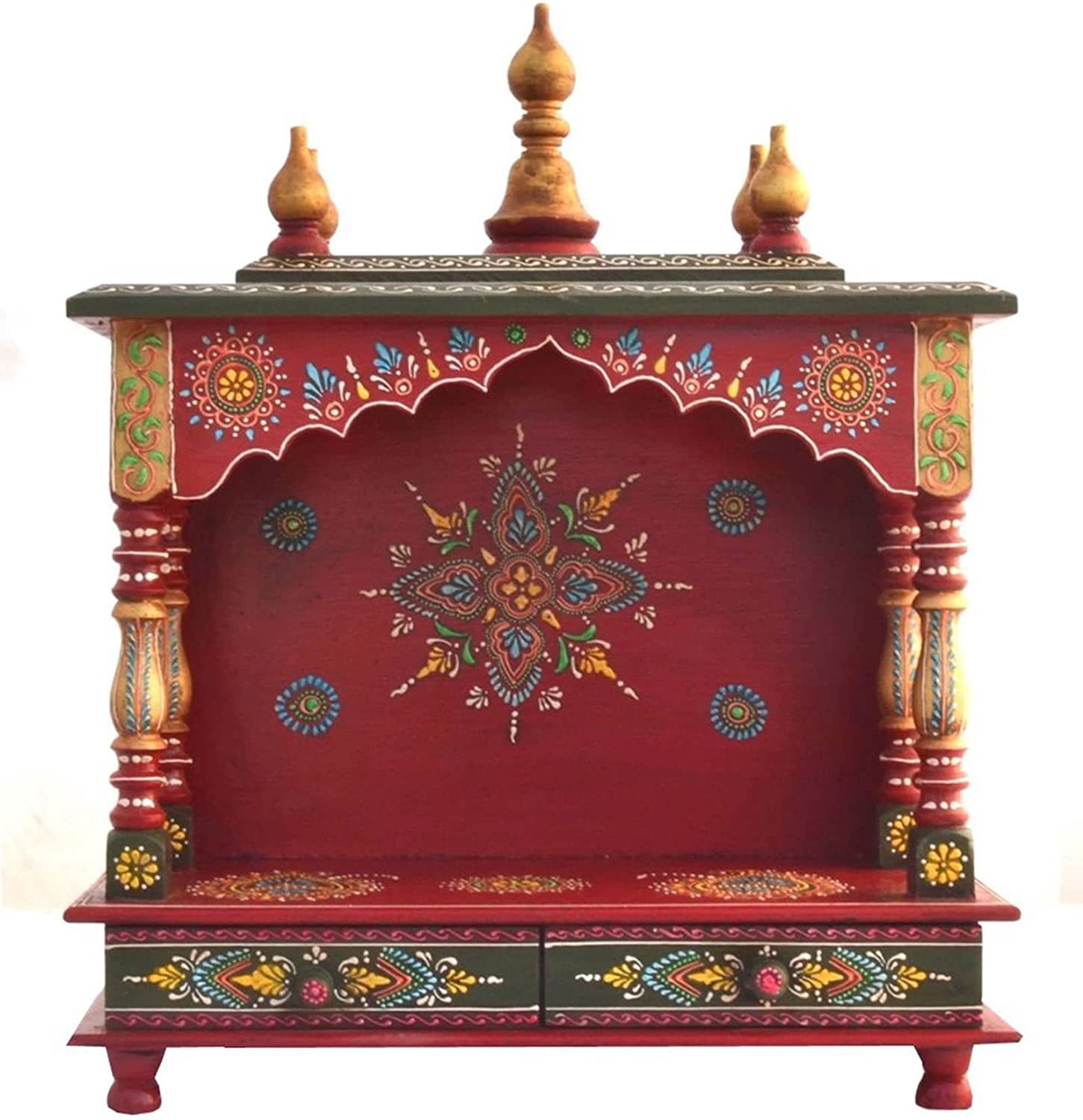 Home and Bazaar Rajasthani Ethnic Handcrafted Wooden Temple/Mandir/Pooja Ghar/Mandapam - Walmart.com