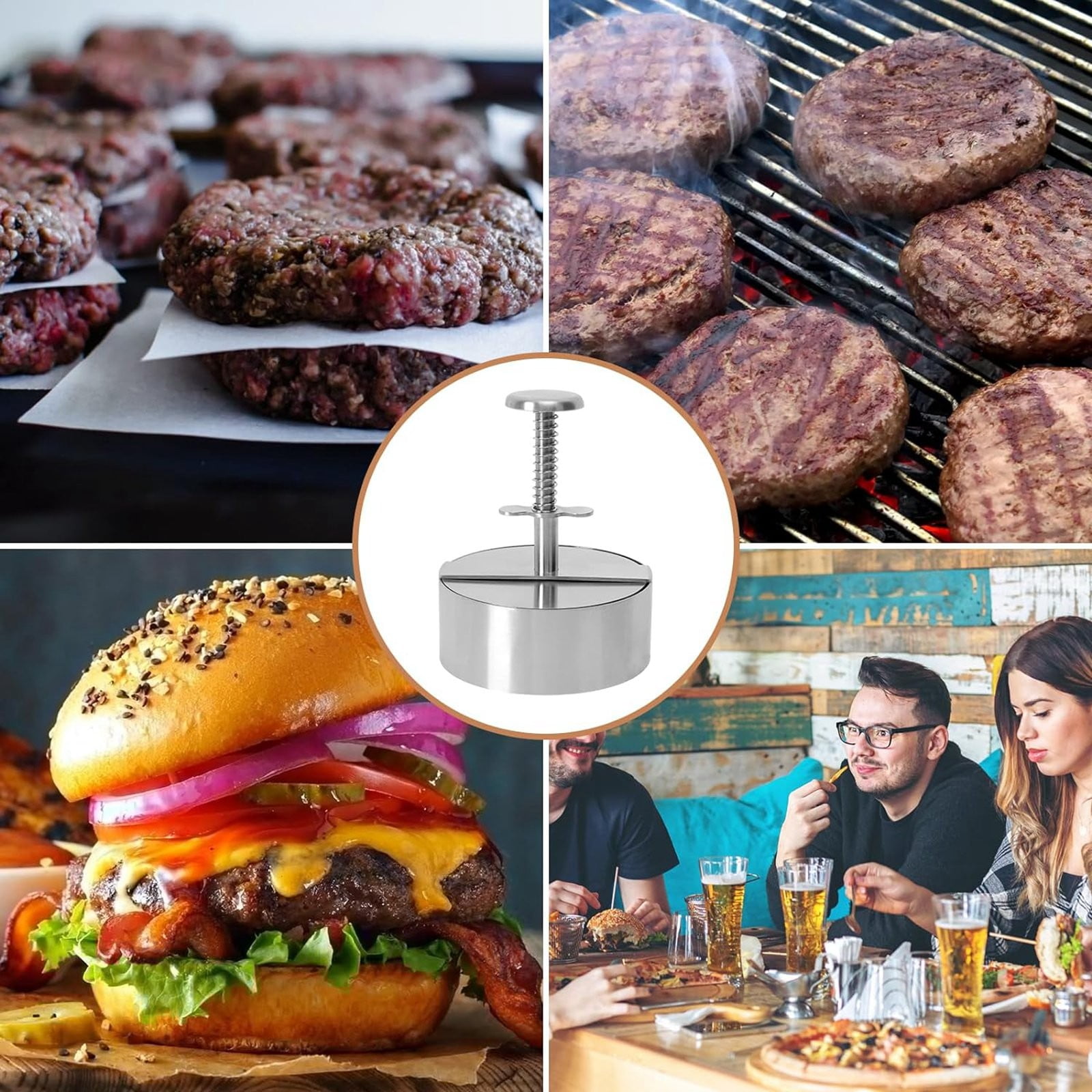 Home and Kitchen Burger 304 Stainless Steel Hamburger Adjustable Minced ...