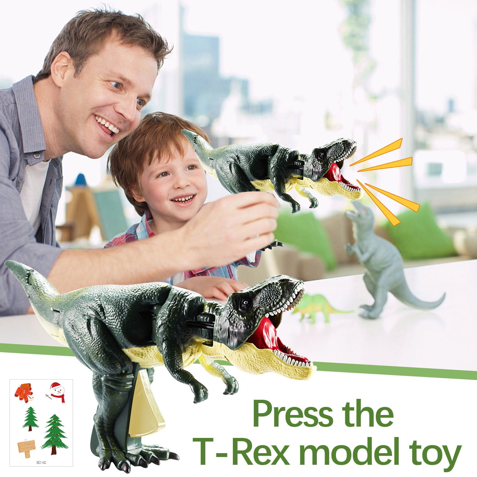 Home Decor Gnobogi Dinosaur Toy Children Press The Tyrannosauru Model ...
