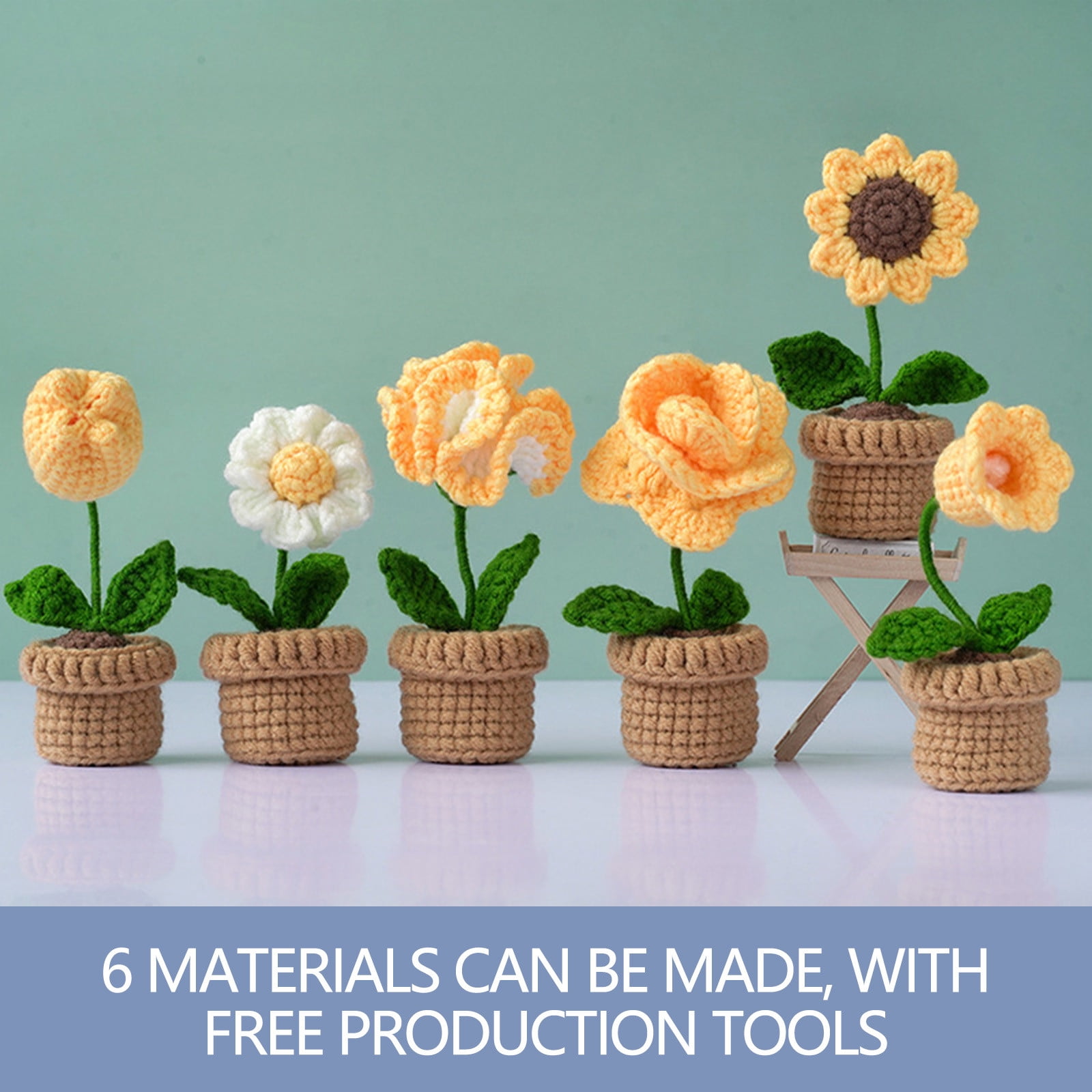 Home Decor Gnobogi Handmades Knitted Flowers Woven Potted Flowers, Rose ...